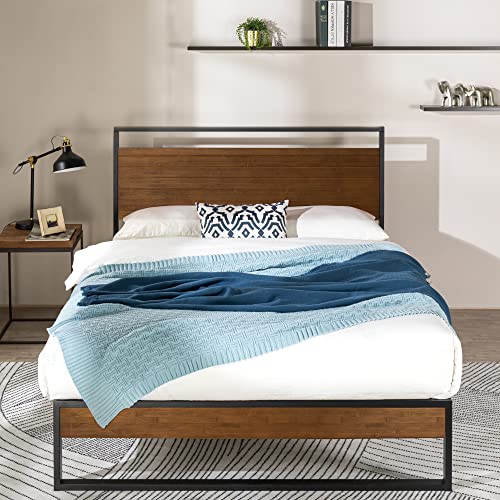 ZINUS Suzanne 44 Inch Bamboo and Metal Platform Bed Frame / Solid Steel Construction / No Box Spring Needed / Wood Slat Support / Easy Assembly, Chestnut Brown, Full