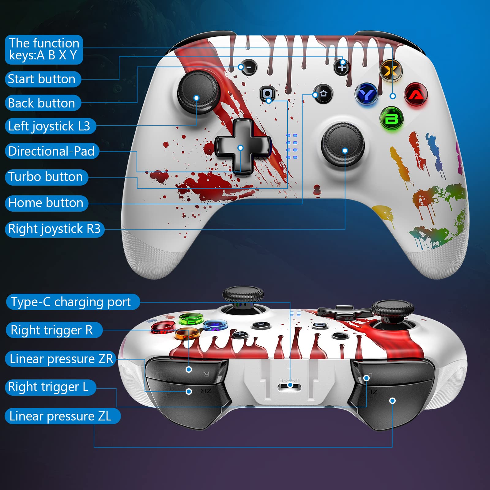 REDSTORM 2.4g Wireless Game Controller for Windows PC,Android,Switch,Steam Deck, PC Gaming Controller with 4 Programmable Buttons, Dual Vibration, Turbo, Motion Control, LED Light