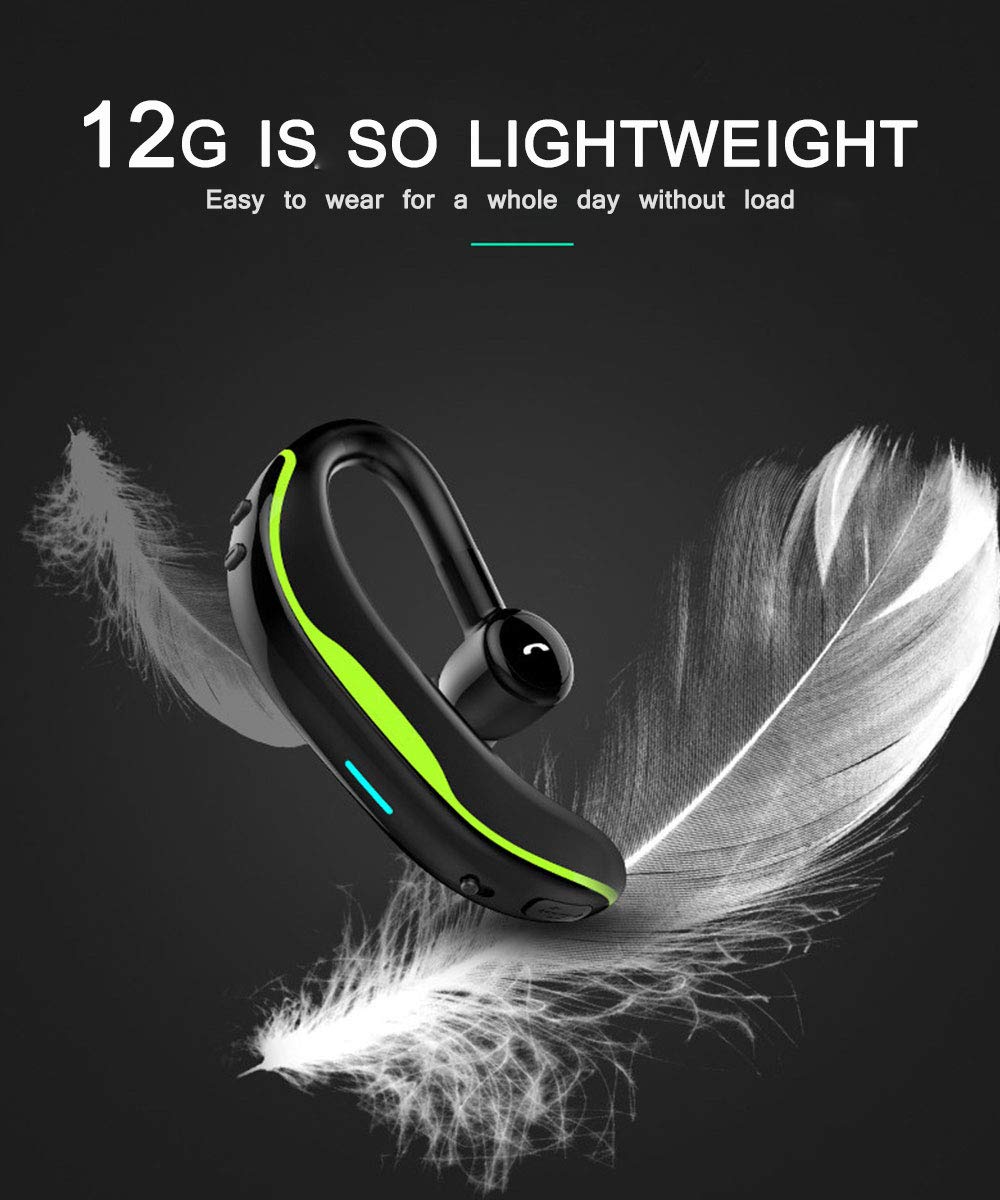 SLUB True Wireless Bluetooth Single Earbud with Microphone 17-18 Hours Playtime Noise Cancelling Waterproof Ear-Hook Sport Headset for Cell Phone(Green)