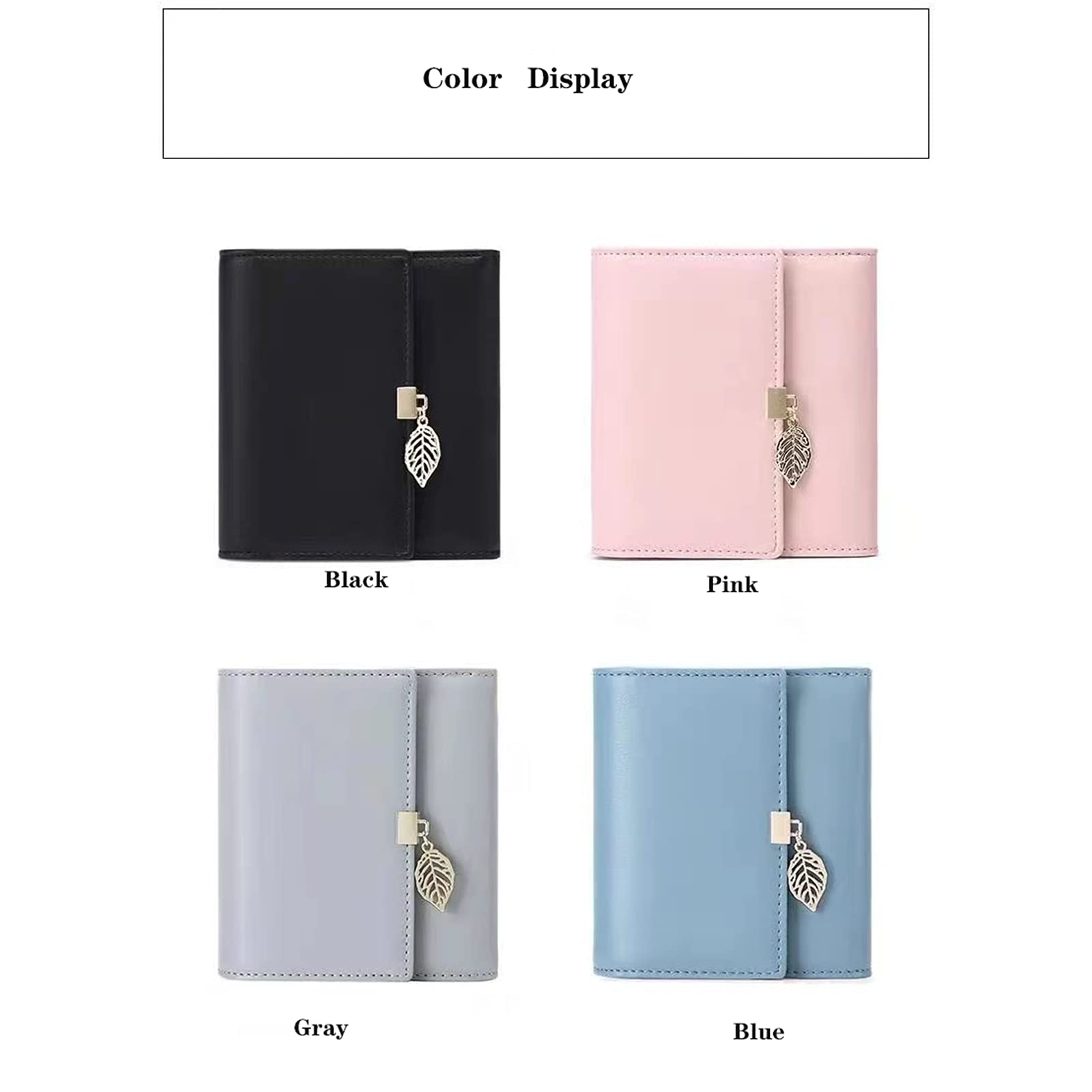 Wallet for Women RFID Blocking Credit Card Holder Phone Checkbook Storage Bag Zipper Coin Purse Leaf Pendant (Black, Small), Sd168