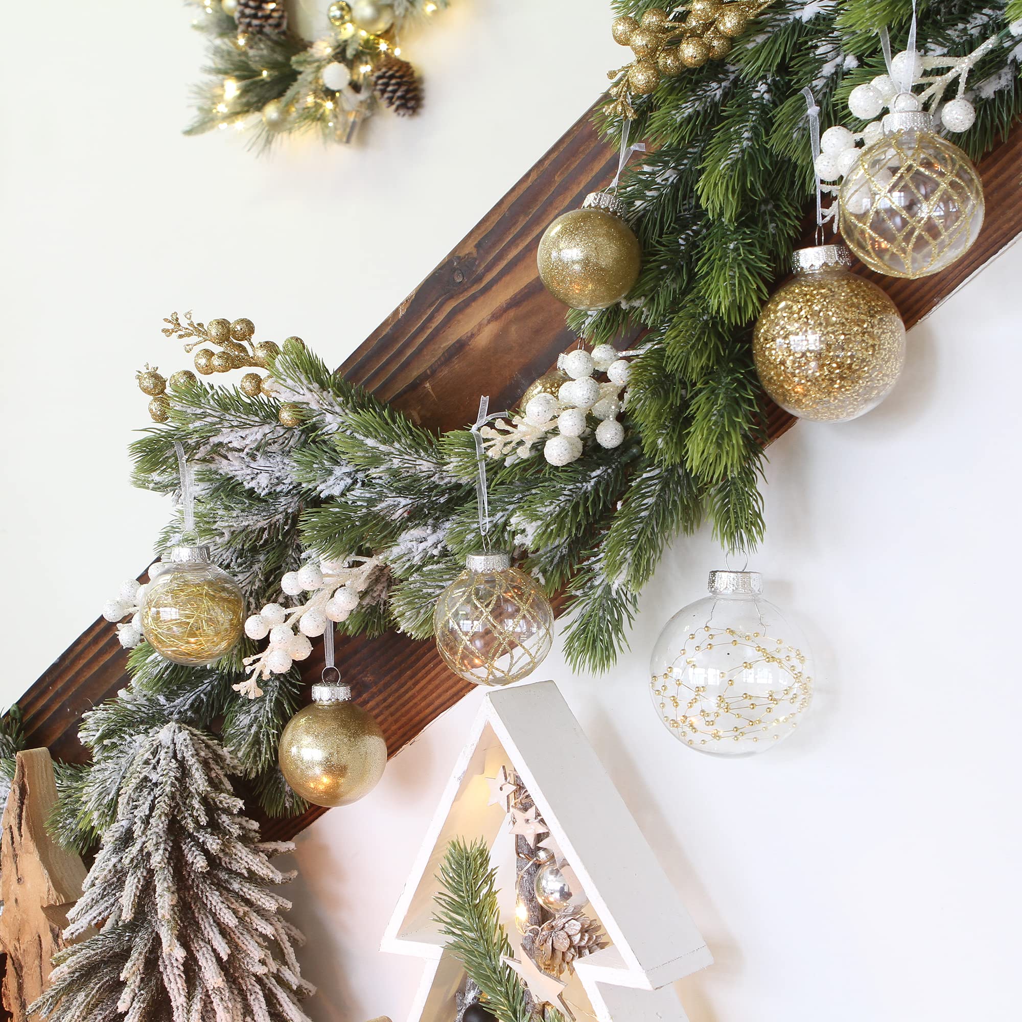 Sea Team Multi-Size Shatterproof Clear Plastic Christmas Ball Ornaments Decorative Xmas Balls Baubles Set with Stuffed Delicate Decorations (48 Counts, Champagne)