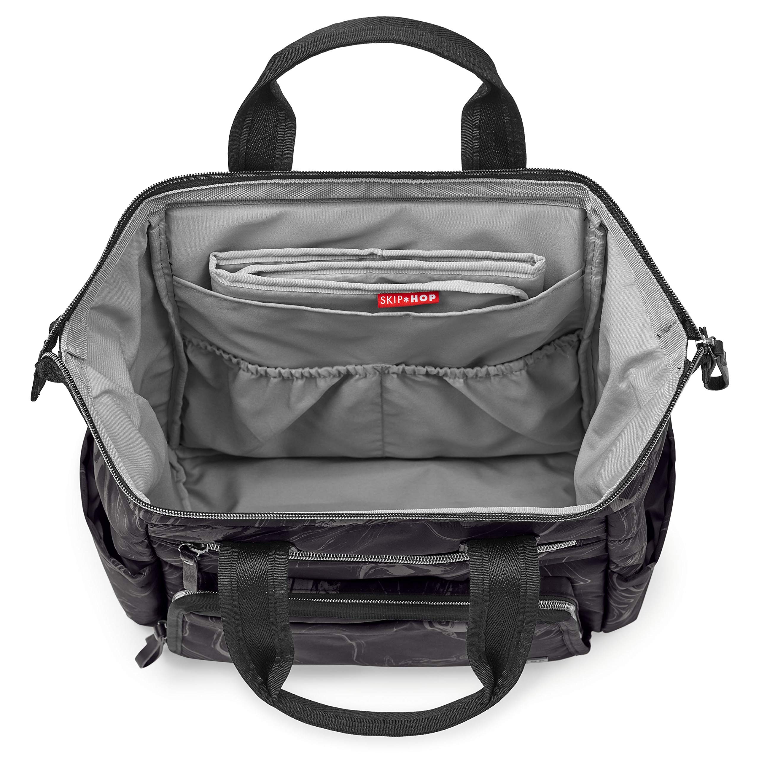Skip Hop Diaper Bag Backpack: Mainframe Large Capacity Wide Open Structure with Changing Pad & Stroller Attachement, Black Marble