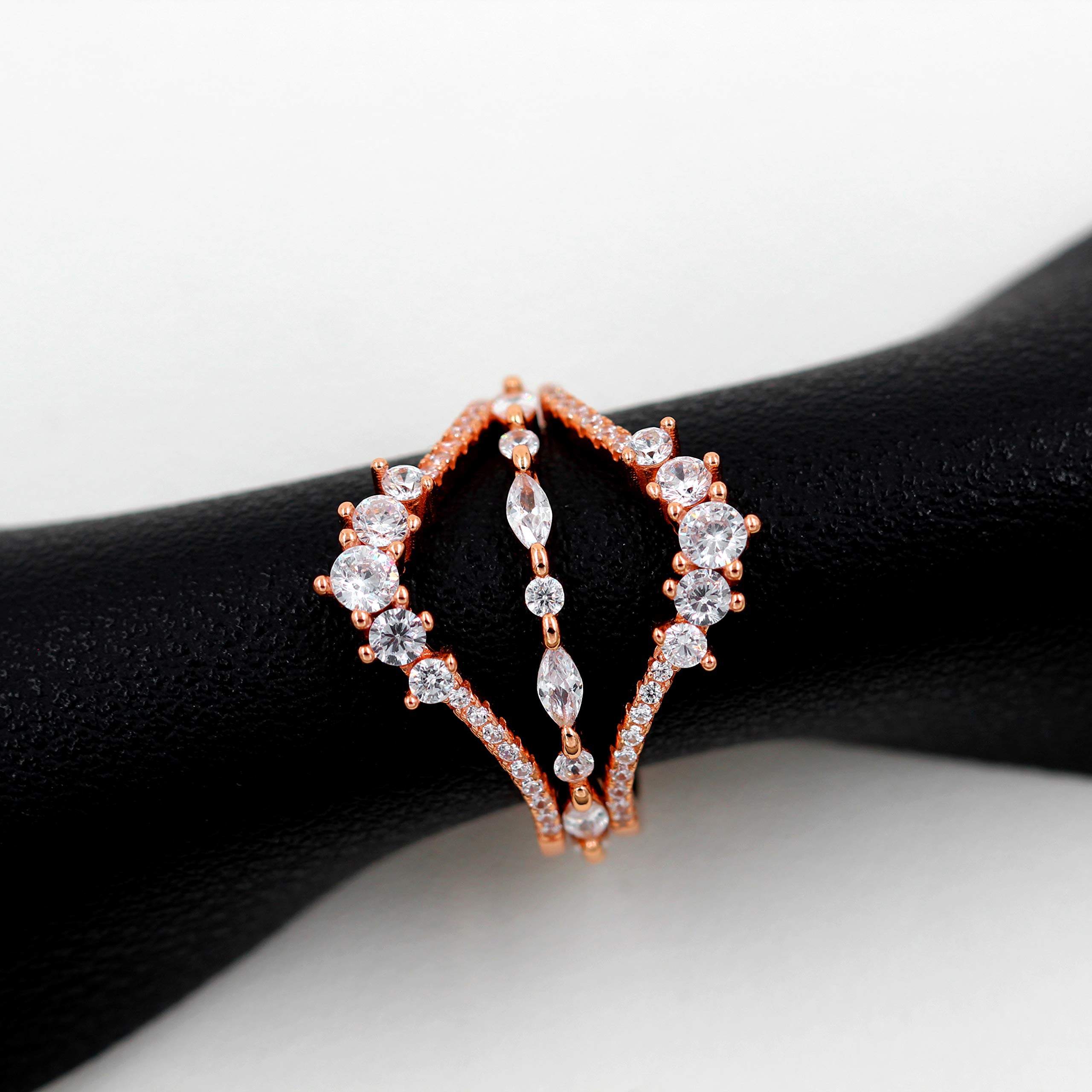 Uloveido 2pcs Set 925 Silver Stackable Wedding Ring Guard Enhancer Engagement Promise Anniversary Bands with CZ Rose Gold Plated (size 7)