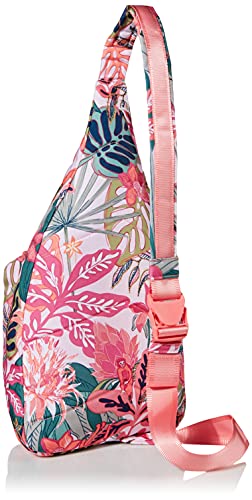 Vera Bradley Women's Recycled Lighten Up Reactive Sling Backpack, Rain Forest Canopy Coral, One Size
