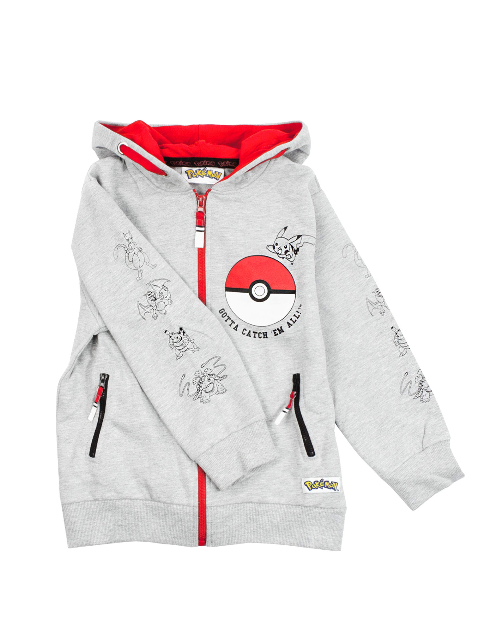 Pokemon Boys Hoodie Zip Up Grey Long Sleeve Hooded Sweater 7-8 Years