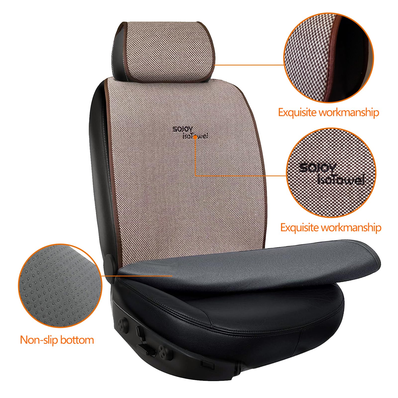 Sojoy Car Seat Covers Full Set Universal Fit Four Seasons Car Seat Towel Protector Easy to Use with Non-slip Bottom (Brown and Tan)