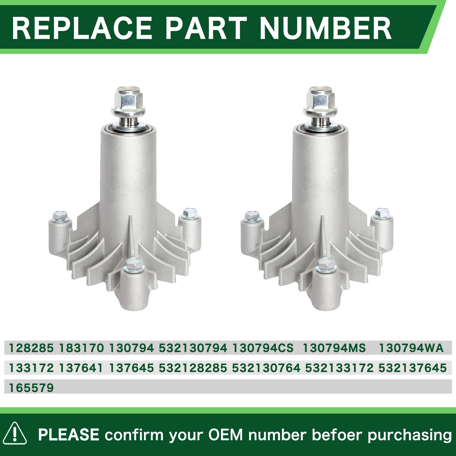 TENGMUJX 2 Pack Spindle Assembly Replaces AYP 130794 532130794 128285 with 3 Mounting Bo LTS and Blade Mounting B OLT, Mounting Holes are Threaded
