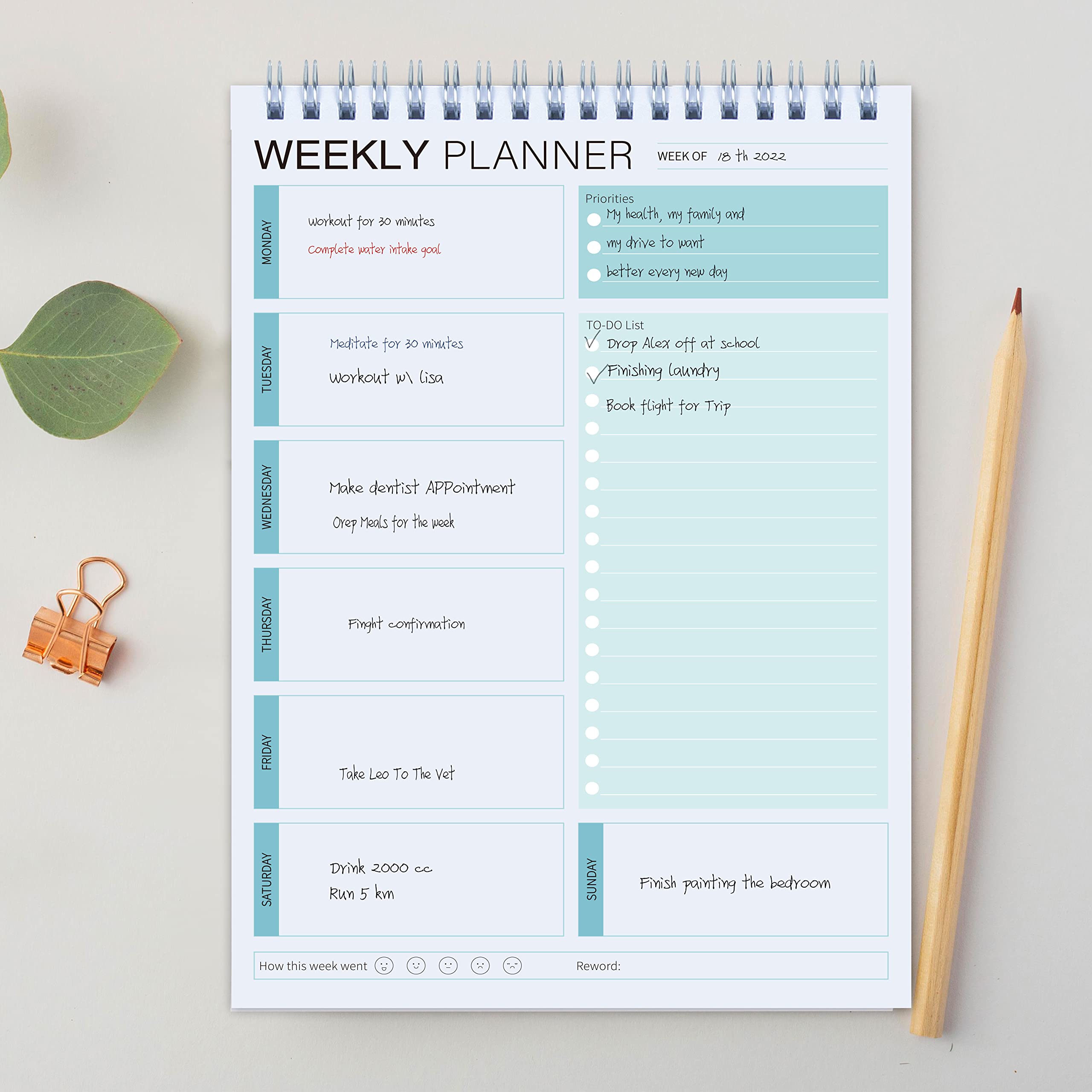Weekly Planner Notepad - Weekly Spiral To Do List Planning Pad, 52 Undated Sheets, Desk Notepad, Daily Calendar, Goal Planner, To Do List, 6.5 x 9.8