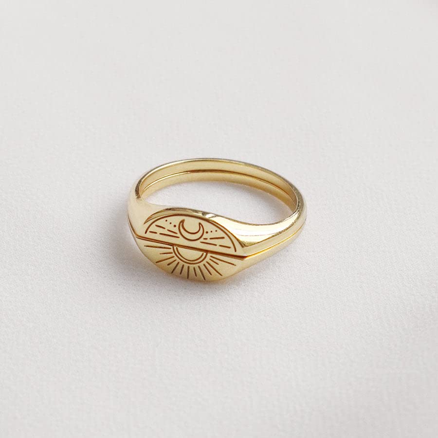 Wanderlust + Co Sun & Moon Gold Ring Set (Size 8) 14K Gold Plated Hypoallergenic Shower-safe Jewelry