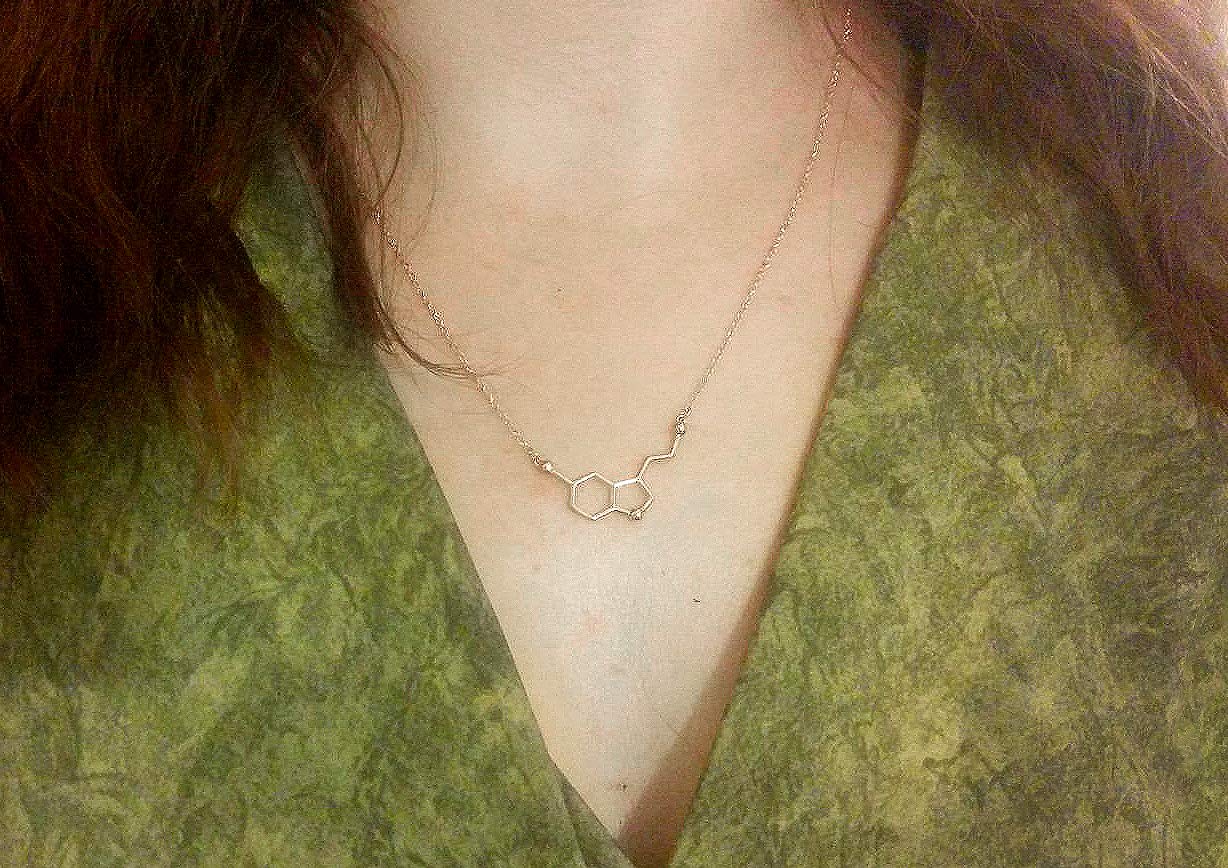 Silver Serotonin Molecule Pendant Necklace,Organic Chemistry Jewelry for Science Lovers,Gift for a Science Student (A:silver necklace)