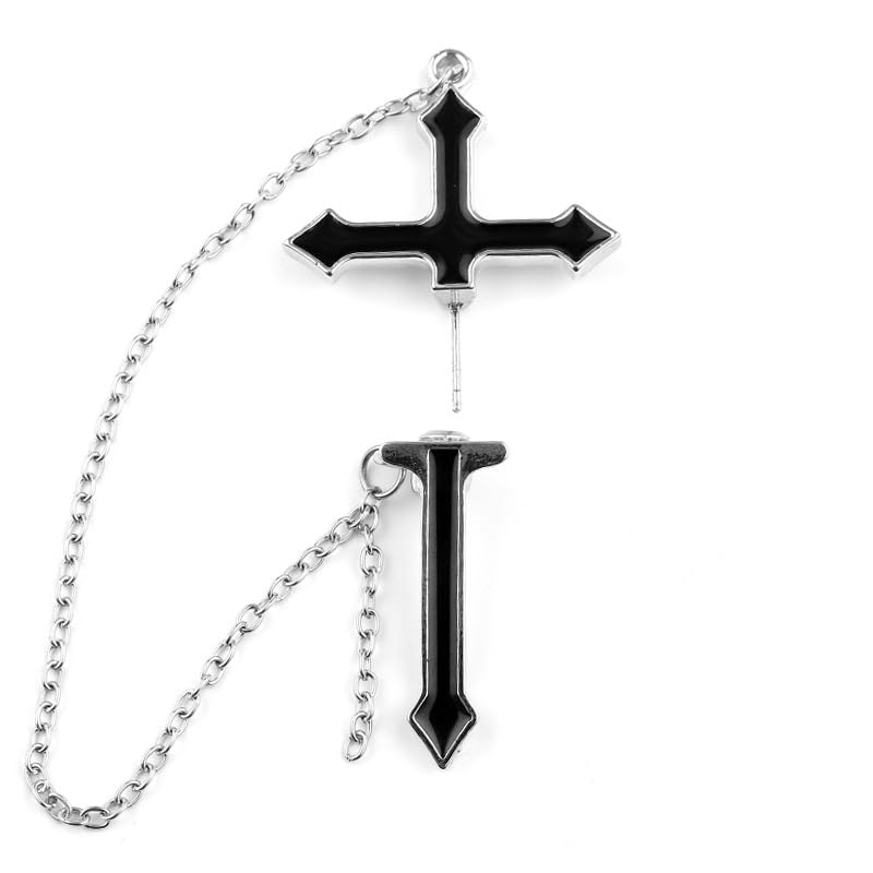 Zehope Black Cross Chain Earring Silver Punk Dangle Stud Earrings Long Sword Earring Jewelry for Women (1 Pcs)