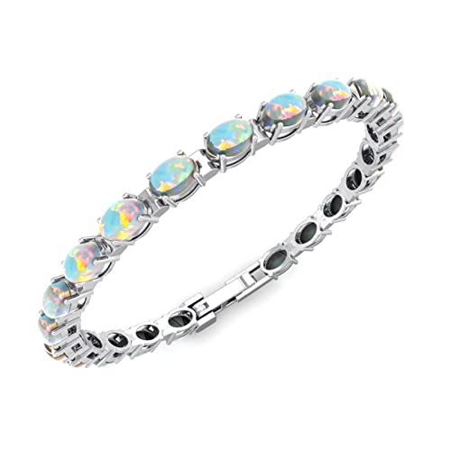 Silver Smile 925 Sterling Silver Opal Gemstone Bracelets Gift for Women Mom Wife and Girls|Attractive Tennis Bracelet in 7.25" Length with Secure Lock |Comes in a Suede Pouch