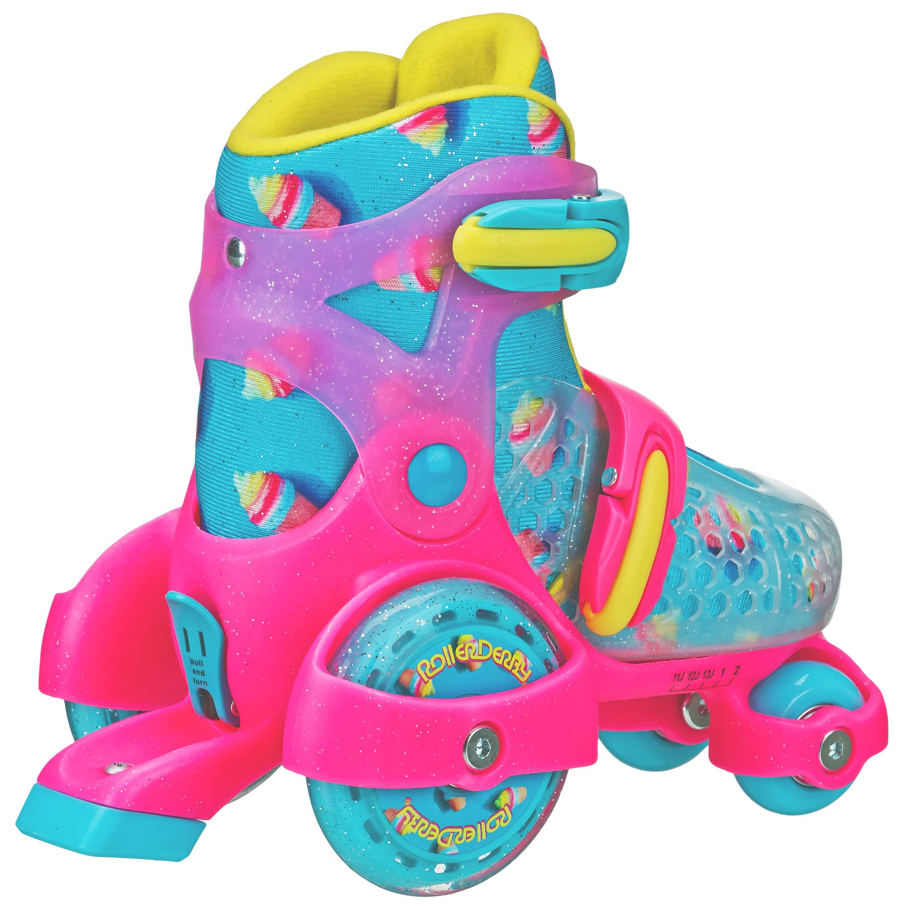 Roller Derby Fun Roll Roller Skates with Protective Gear, Adjustable Sizing, Skates for Beginners, Tri-Pack Protective Gear Included