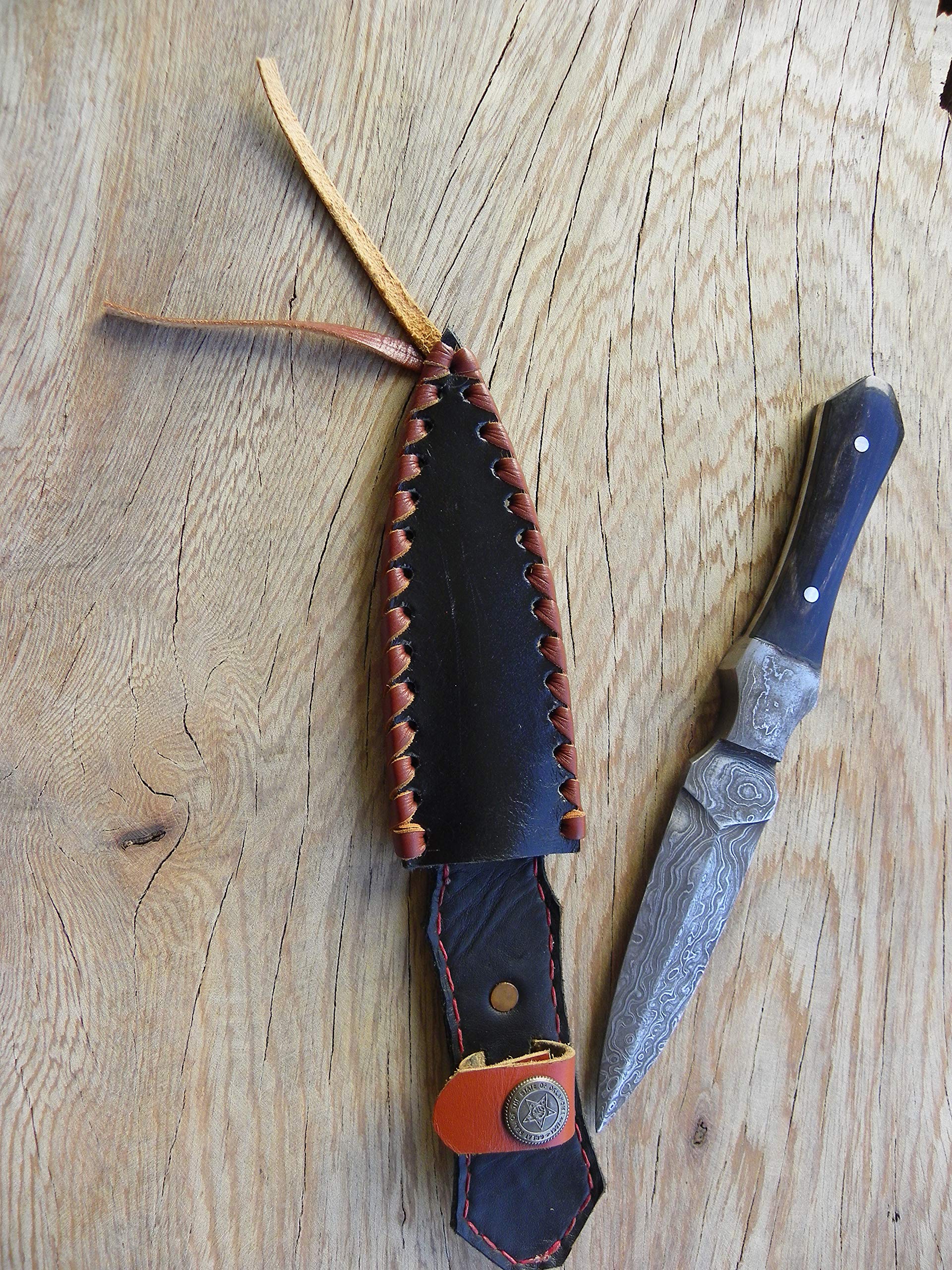 Stratuscrafts Handmade 8” Ankle Knife 512 layers Damascus Steel Boot knife Fixed Blade with Genuine leather sheath For Camping, Outdoor