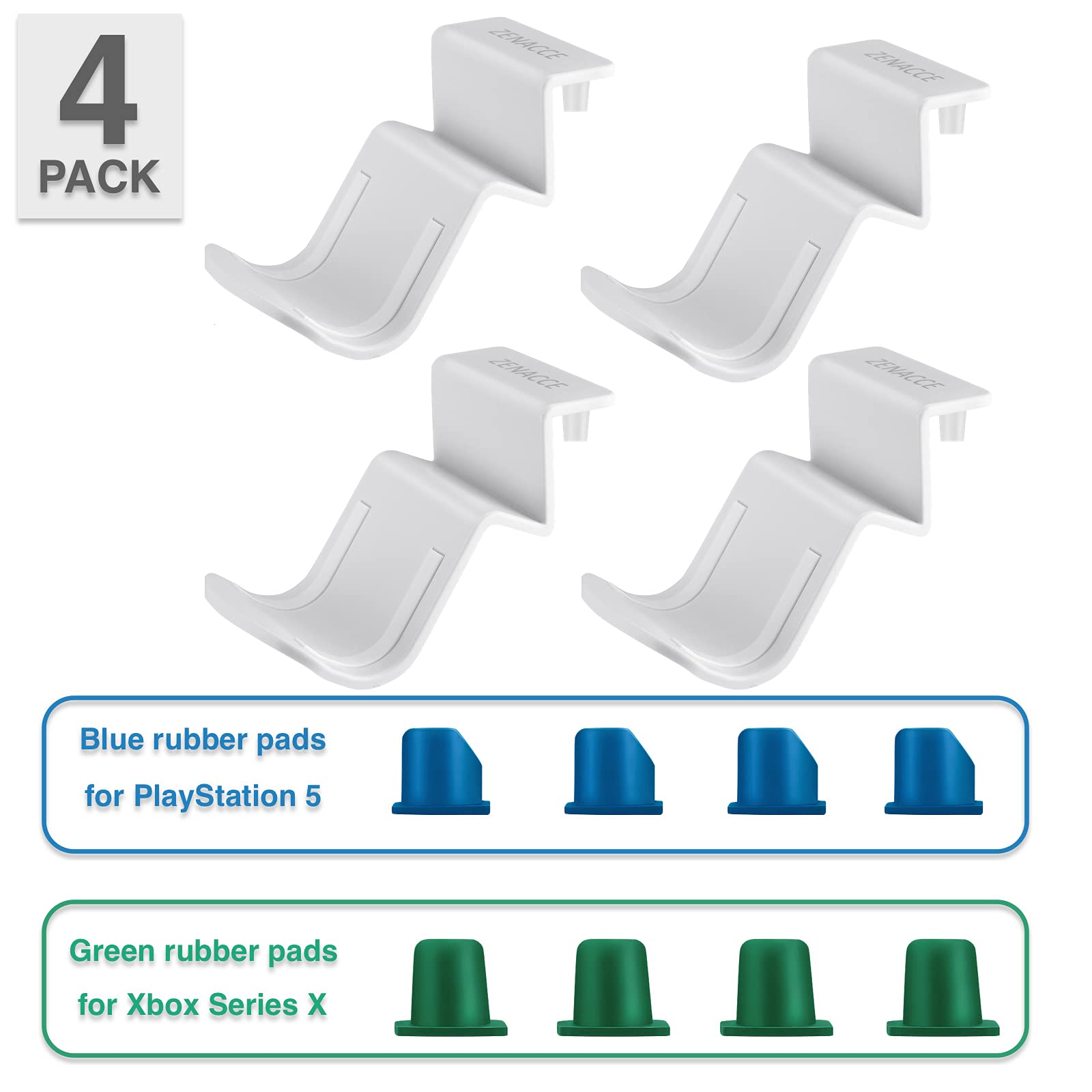 ZENACCE Game Controller Holder Compatible with PS5 and Xbox Series X, Controller Stand Mount for Playstation 5 DualSense and Xbox Series X Controllers, No Screws & No Adhesive Tape - WHITE-4Pcs