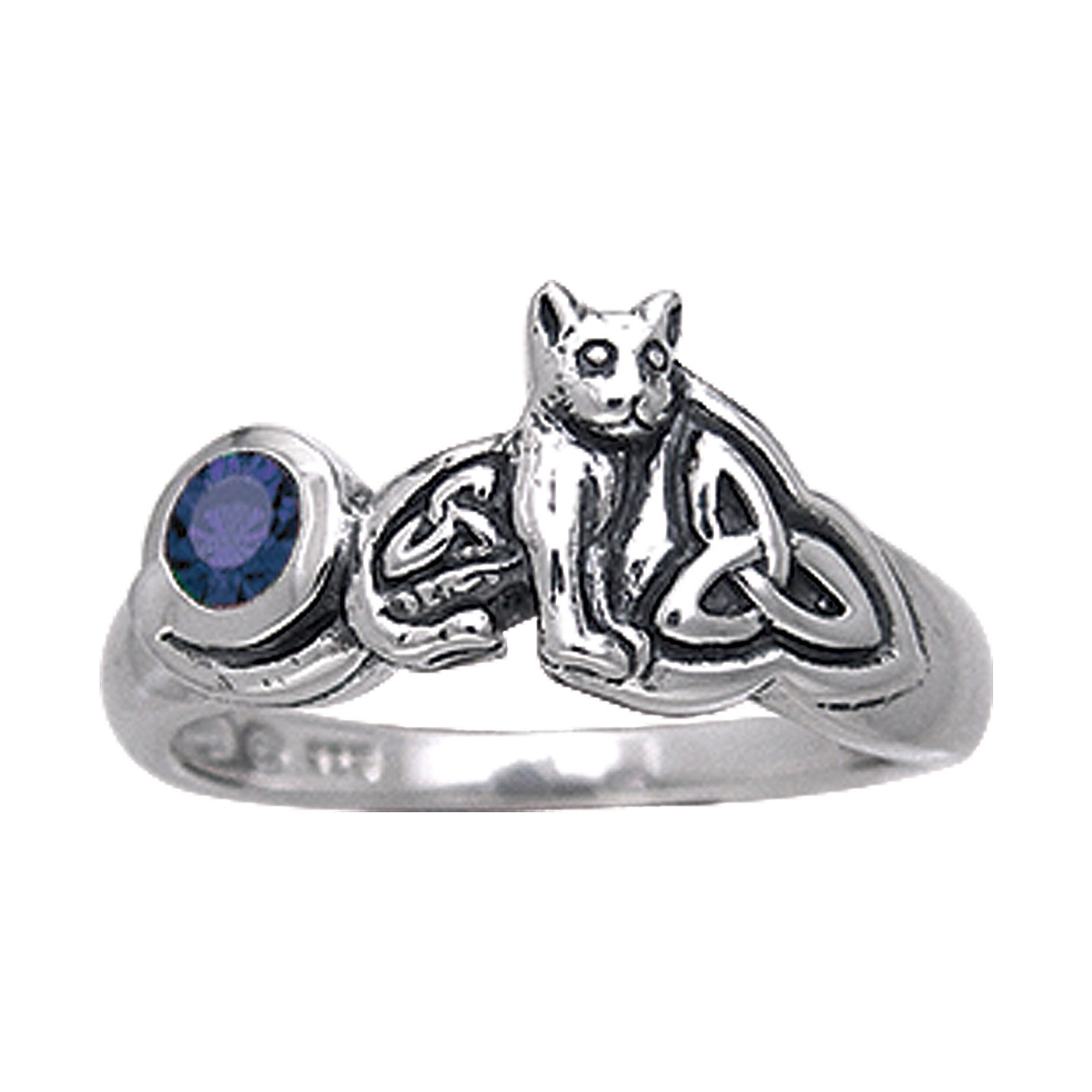 Sterling Silver Celtic Knotwork Amethyst Cat Kitten Ring Size 8(Sizes 4,5,6,7,8,9,10,11,12,13,14,15)