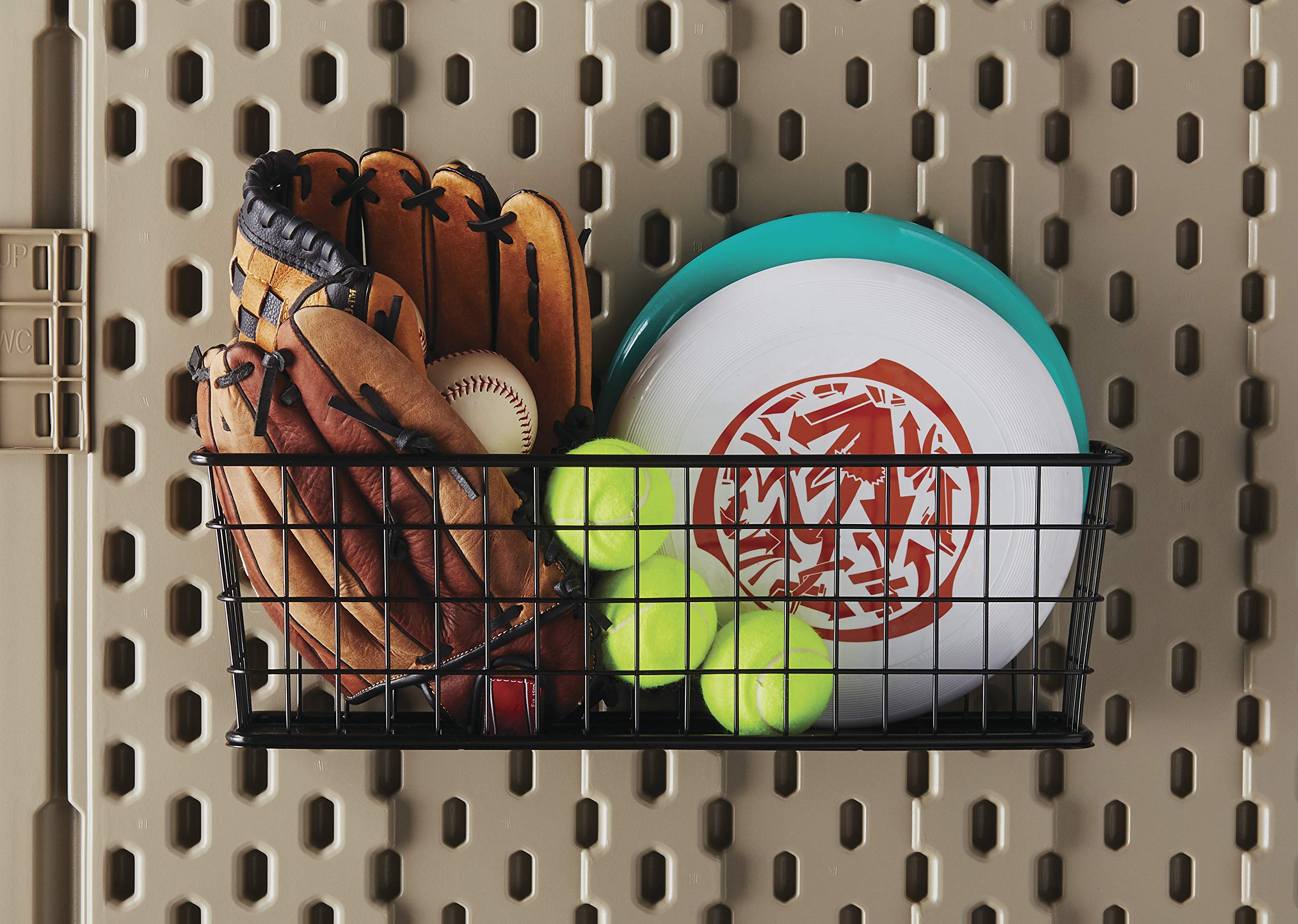 Rubbermaid Shed Basket Accessory Kit with Wire Basket, Magnetic Strip, Hose Holder and Multi-Purpose Utility Hook, Shed Organization and Storage System