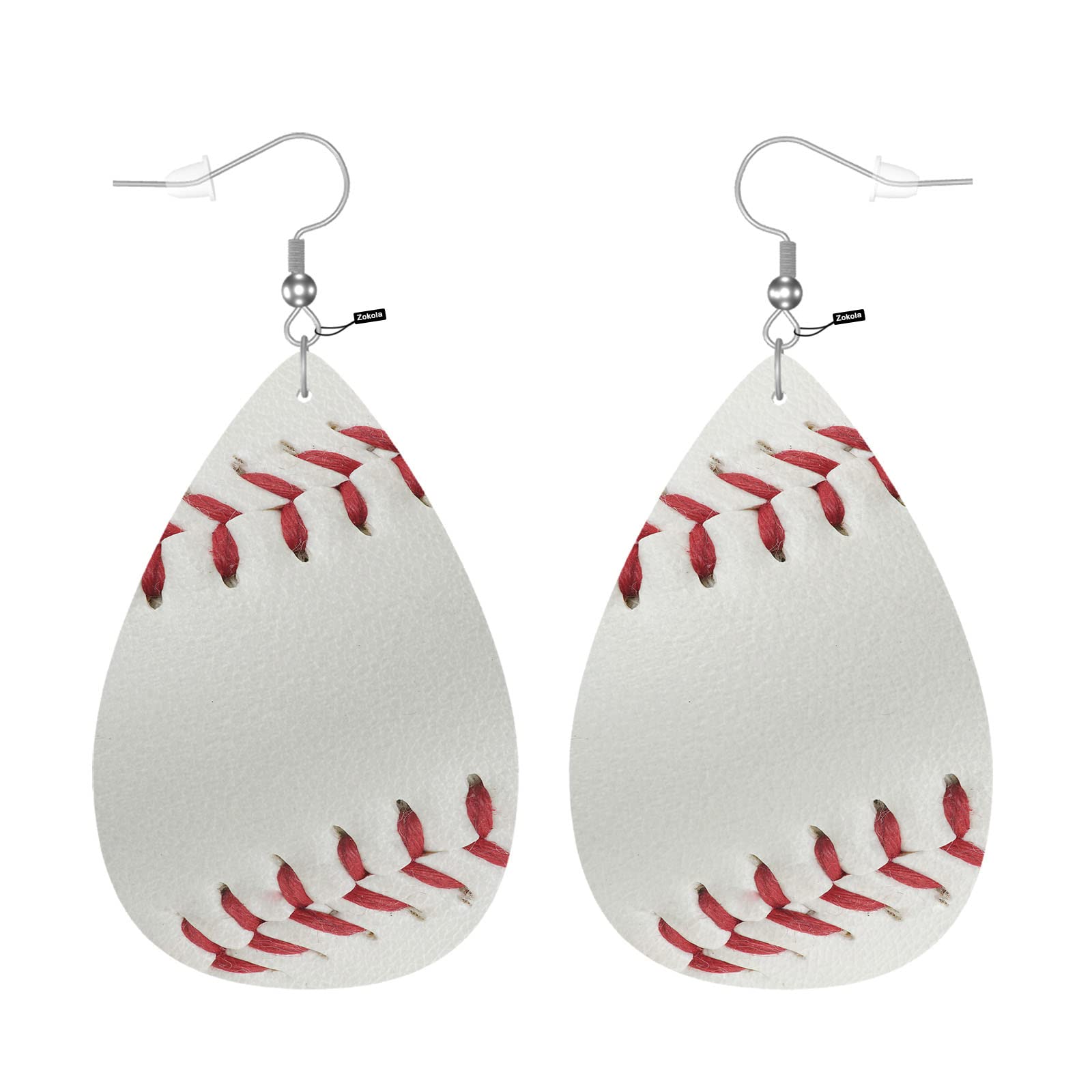 Zokola Baseball Faux Leather Earrings, Abstract Sport Baseball Texture Cute Pendants Earrings Teardrop Dangle Leather Earrings Holiday Earrings Making Supplies