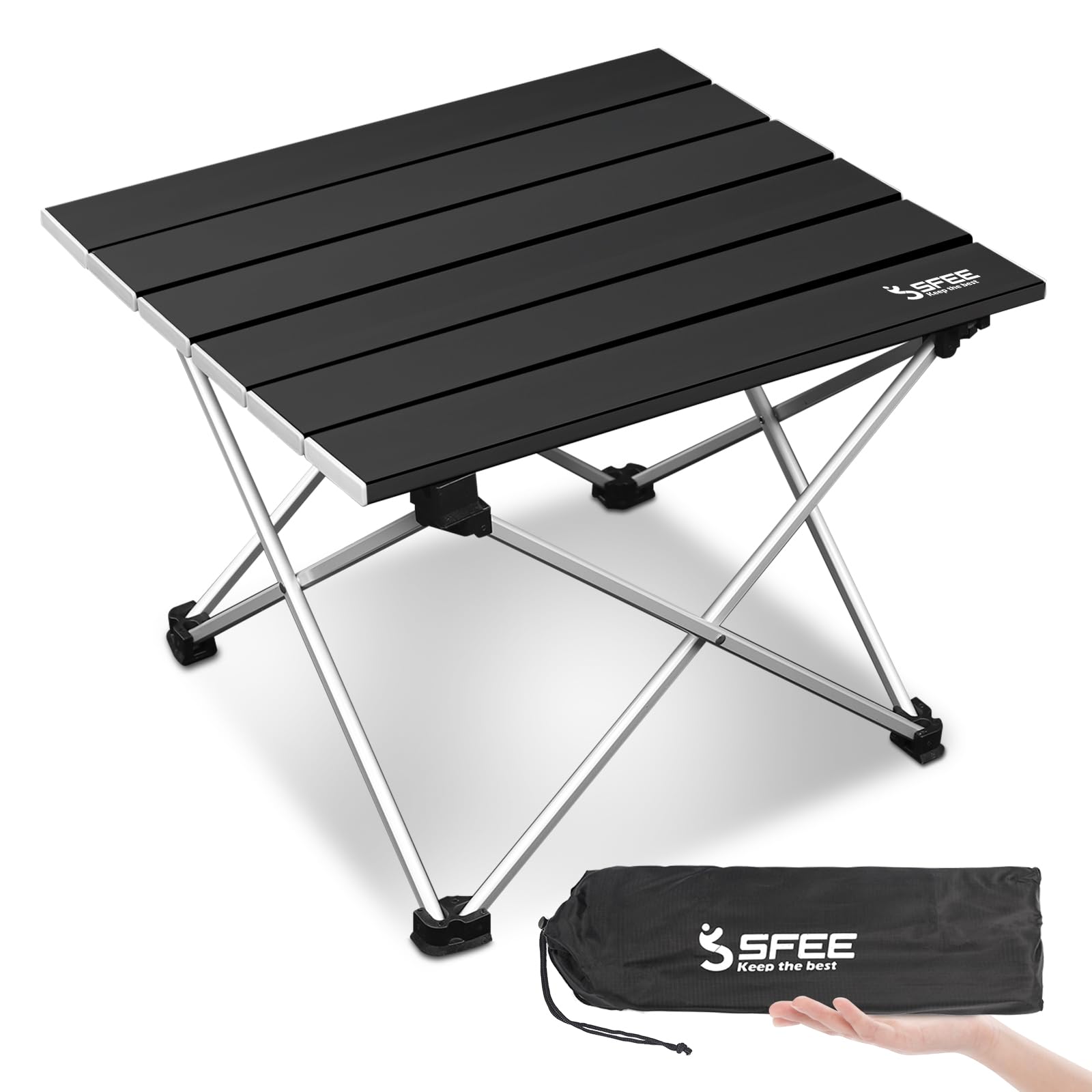 Sfee Folding Camping Table - Portable Ultralight Aluminum Camp Table Lightweight Compact Roll Up Picnic Table for Picnic Outdoor Hiking BBQ Camping Kitchen Fishing Beach with Carry Bag (Black)