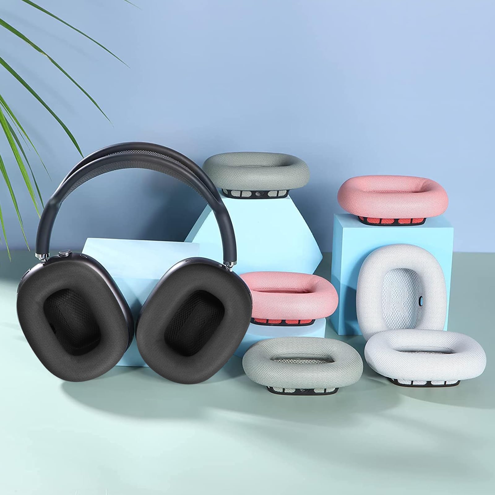 Sinowo Ear Cushions for Apple AirPods Max Headphones Replacement Leather Earpads Sweat Proof Ear Cups Cushion Easy to Install with Magnet, Protein Leather and Memory Foam(Black)