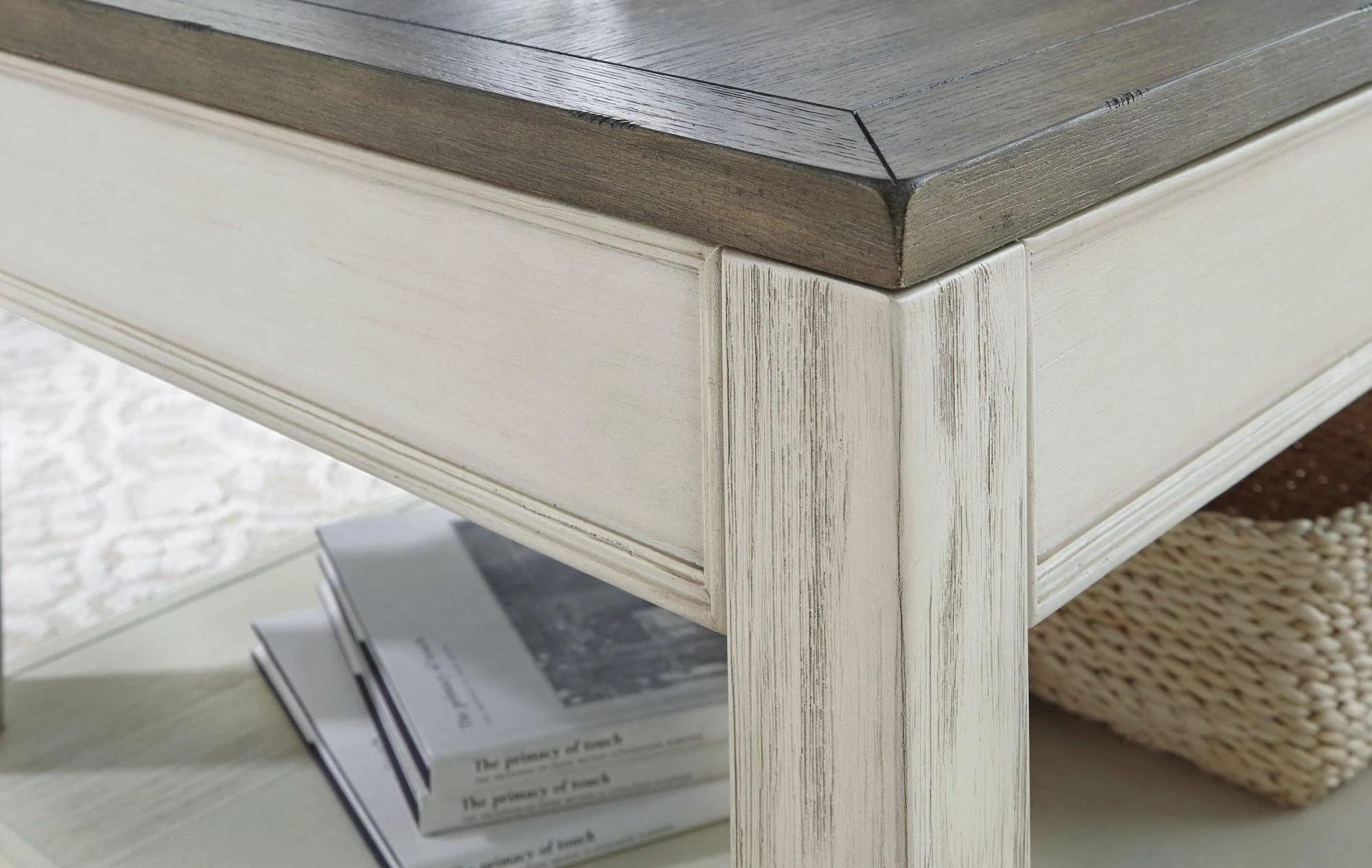 Signature Design by Ashley Bolanburg Farmhouse Lift Top Coffee Table with Floor Shelf, Weathered Brown & White