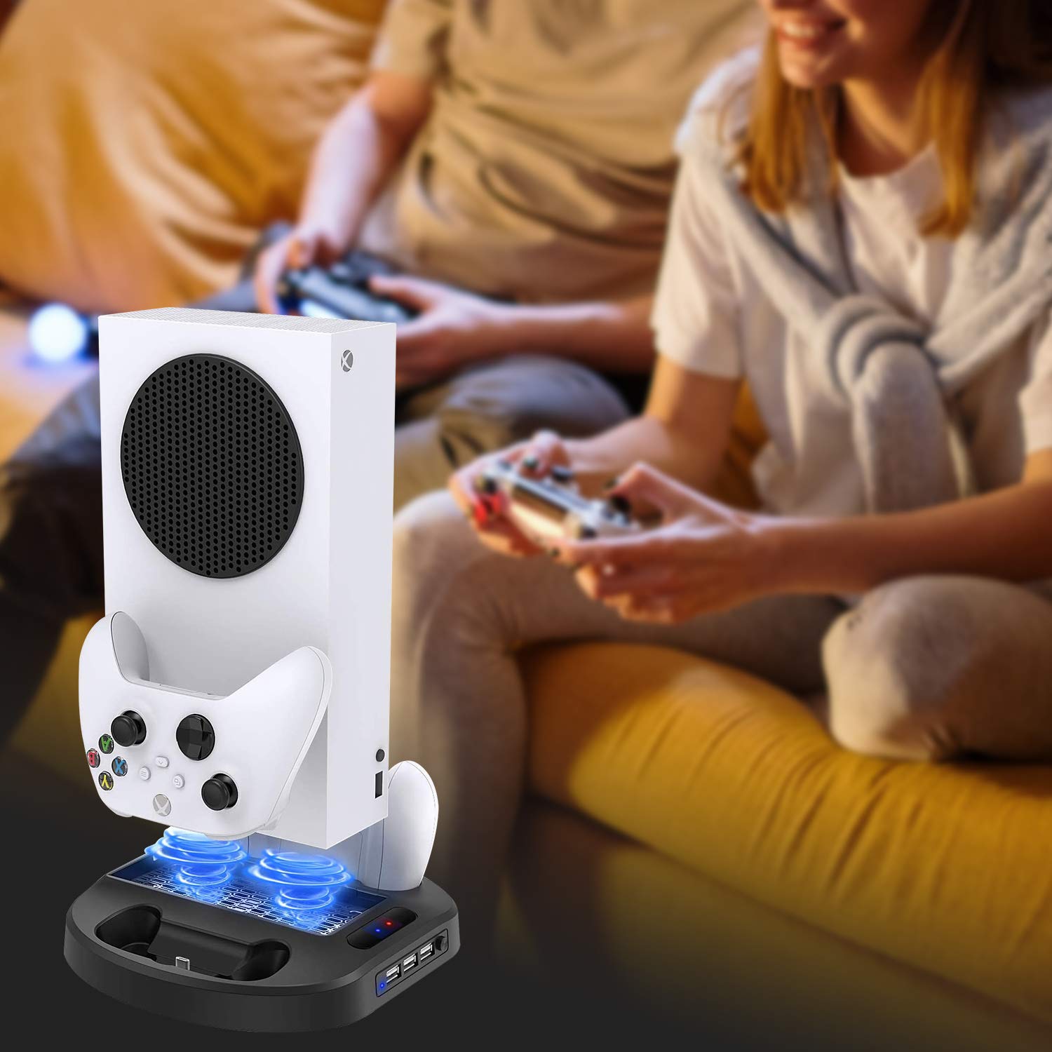 Vertical Cooling Fan Stand for Xbox Series S Console with Charging Stand, LETPLY Cooler Fan System Dual Controller Charger Station for Xbox Series S/X, Charging Station Dock for Xbox Controller