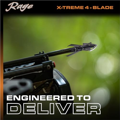 Rage Extreme 4 Blade Arrow Archery Broadhead, 100 Grain - 2 Pack