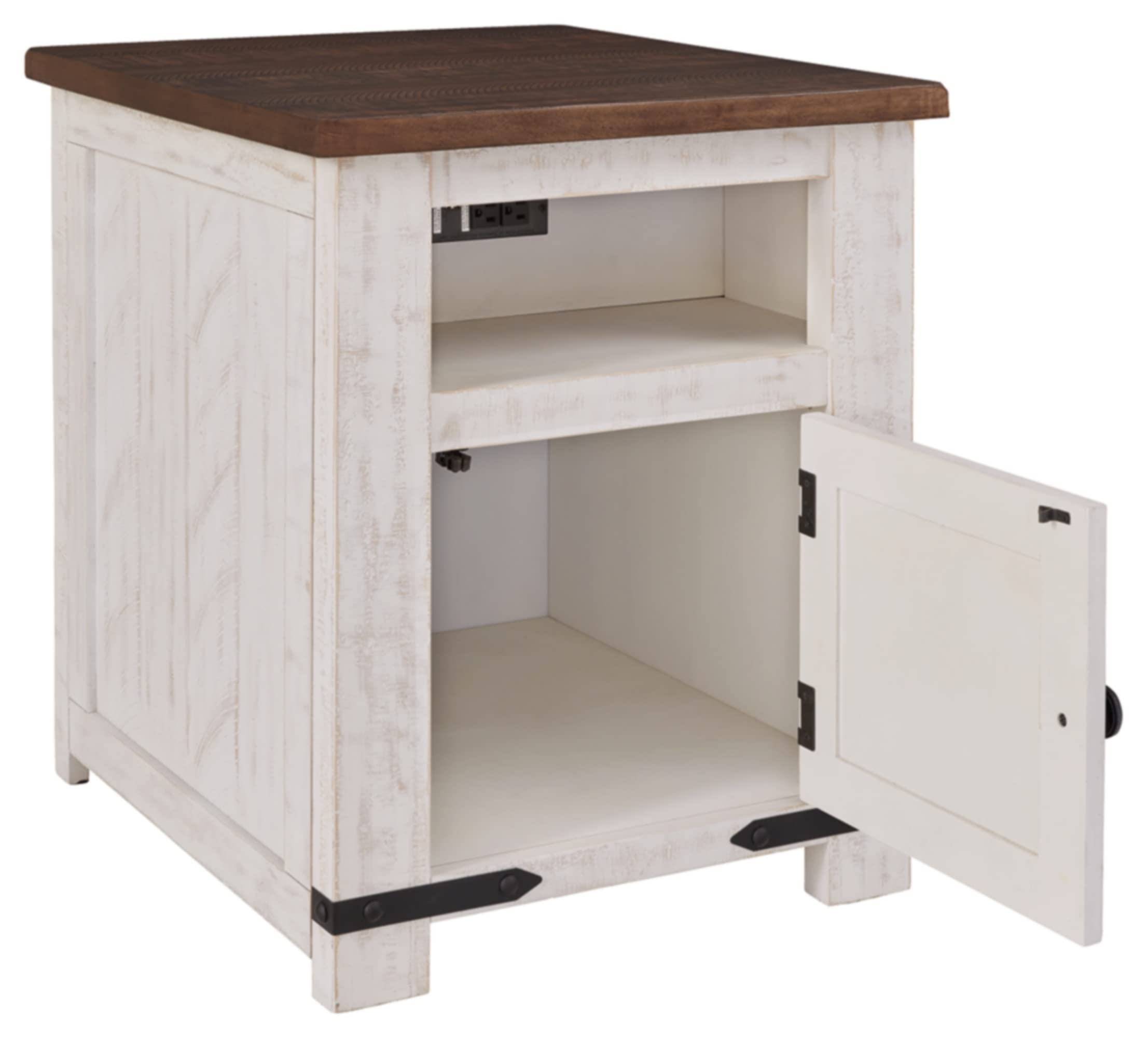 Signature Design by Ashley Wystfield Rustic Farmhouse End Table, White & Brown