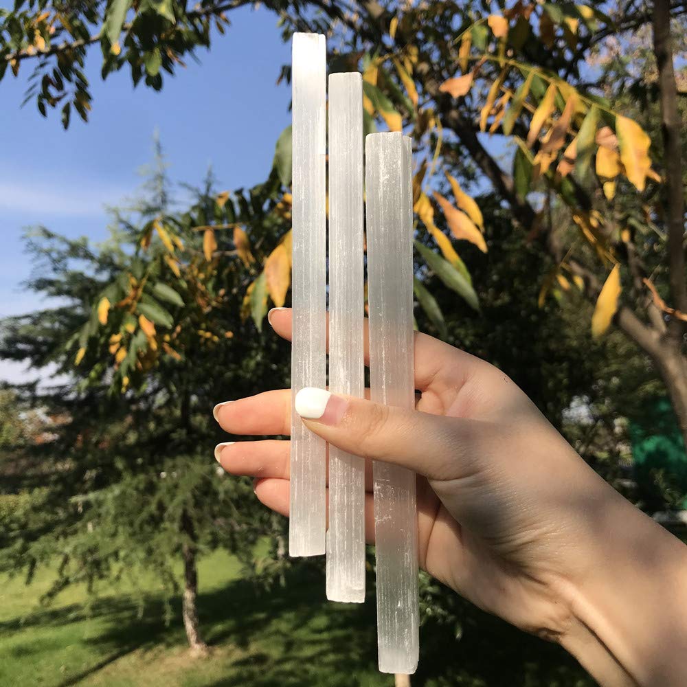 Zenkeeper Selenite Sticks Large 3 Pcs, Natural Selenite Rough Crystal Wands for Reiki Chakra Good Luck Protection and Healing Home Decor