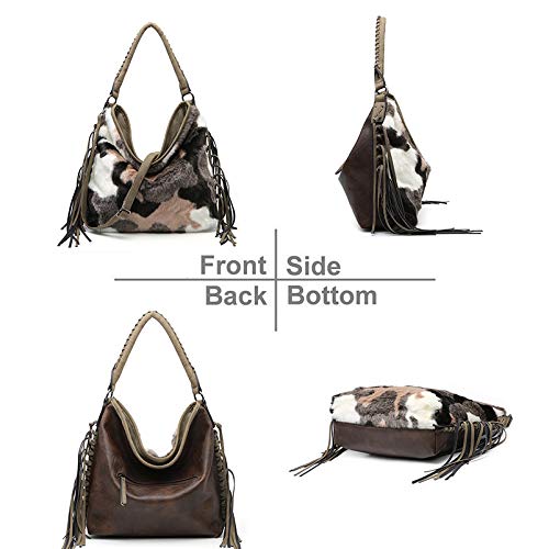 SHOMICO Fur Hobo Bag Fringe Purse for Women Boho shoulder Big (Fur Camouflage)