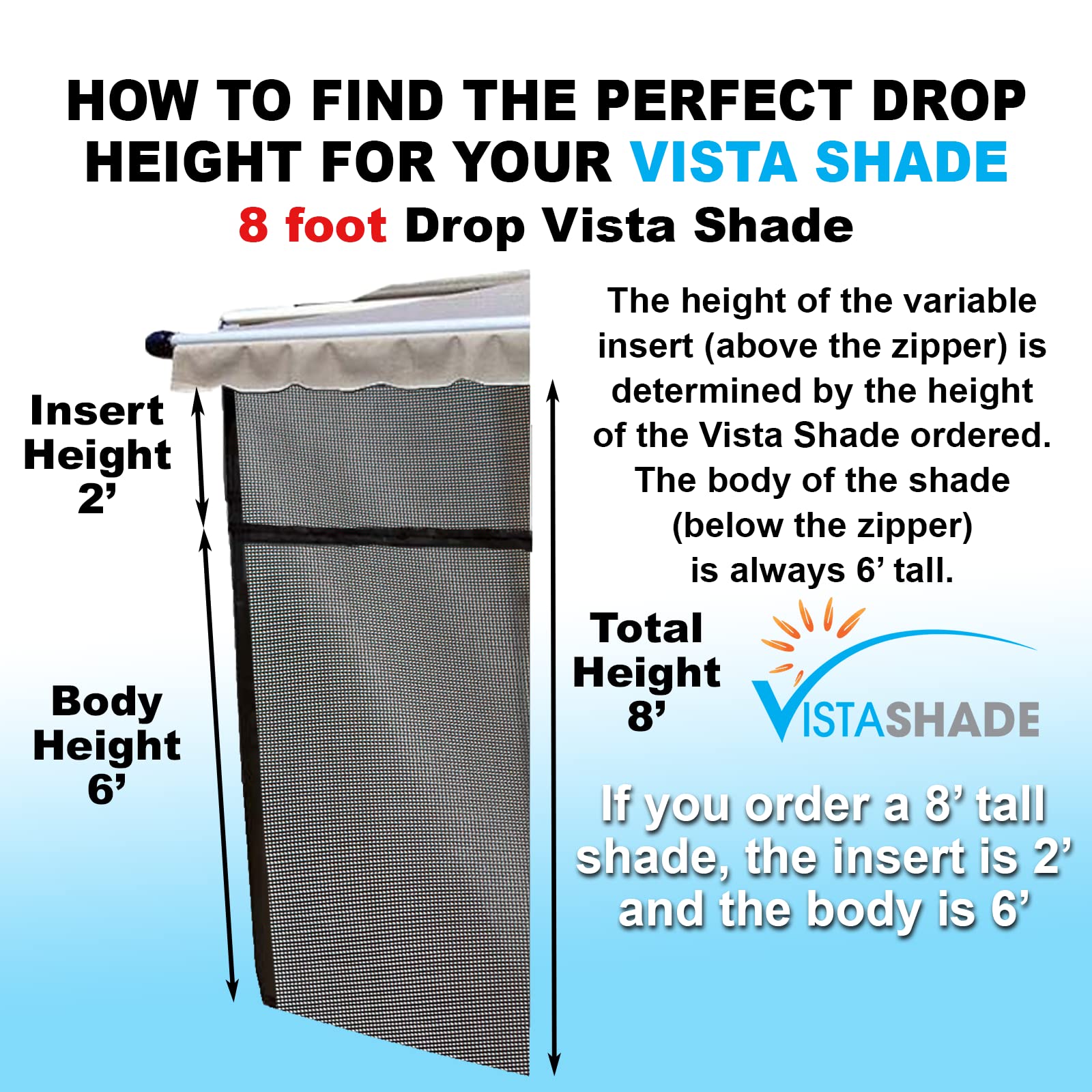 ShadePro - Vista Shade - RV Awning Shade Screen - Zipper Sun Screen Installs in Seconds - Solar Mesh Blocks 87% of Sunlight - The Original Camper Sunscreen Shade for Awnings - 17' x 8' - Black