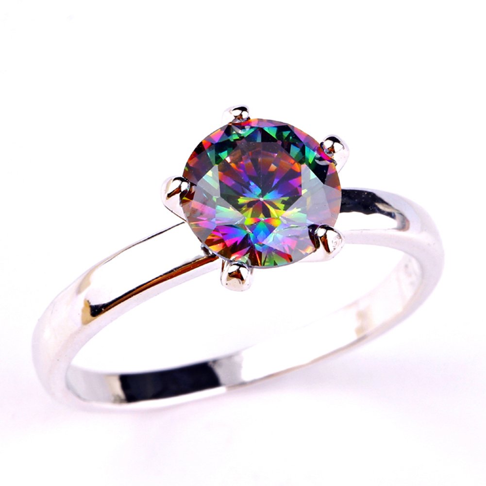 Psiroy 925 Sterling Silver Created Rainbow Topaz Filled Solitaire Engagement Ring Size 13