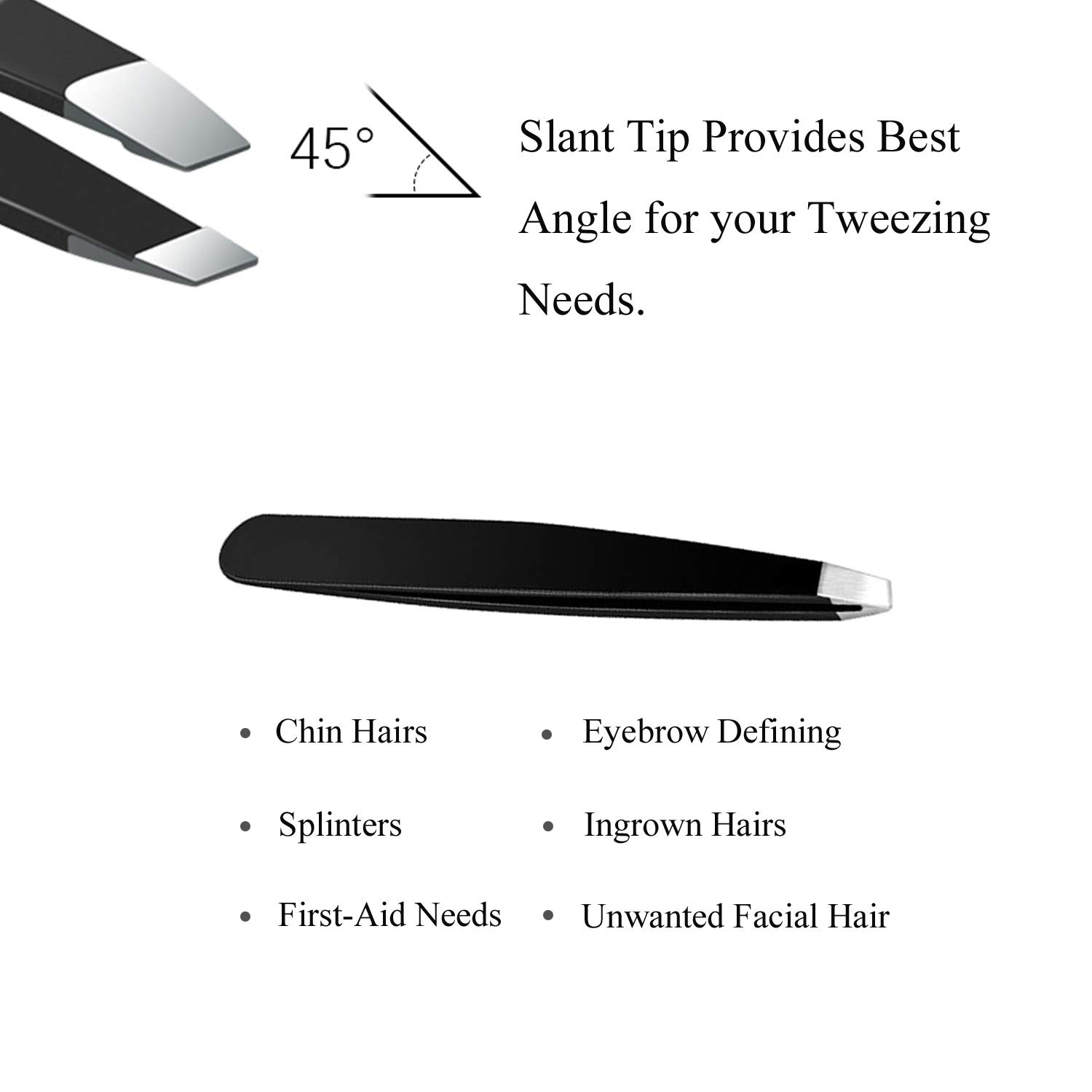Slant Tweezers - Professional Stainless Steel Slant Tip,Precision Eyebrow Tweezers For Your Beauty(Single-Black)