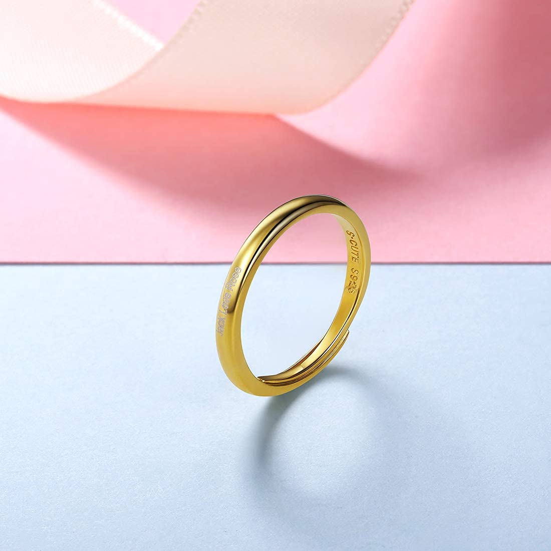 SILVERCUTE Wedding Band 18K Gold Plated Sterling Silver 2.5mm Wide Couple Rings for Men Women, Adjustable