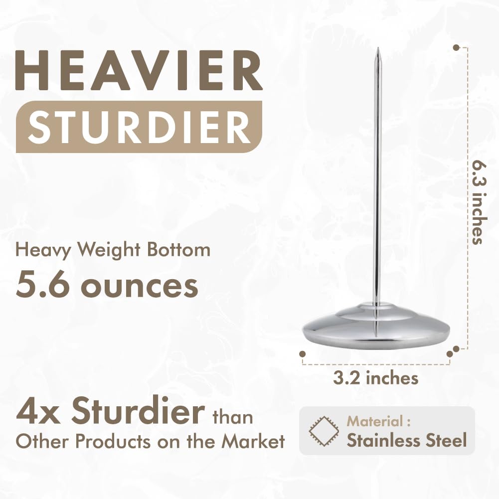 Restaurant Receipt Holder, Stainless Steel Check Spindle with 3.2 Inch Round Base, Desk Straight Rod 6.3 Inch Long for Bill Fork Stick and Paper Memo Holder Spike, 2 Pcs