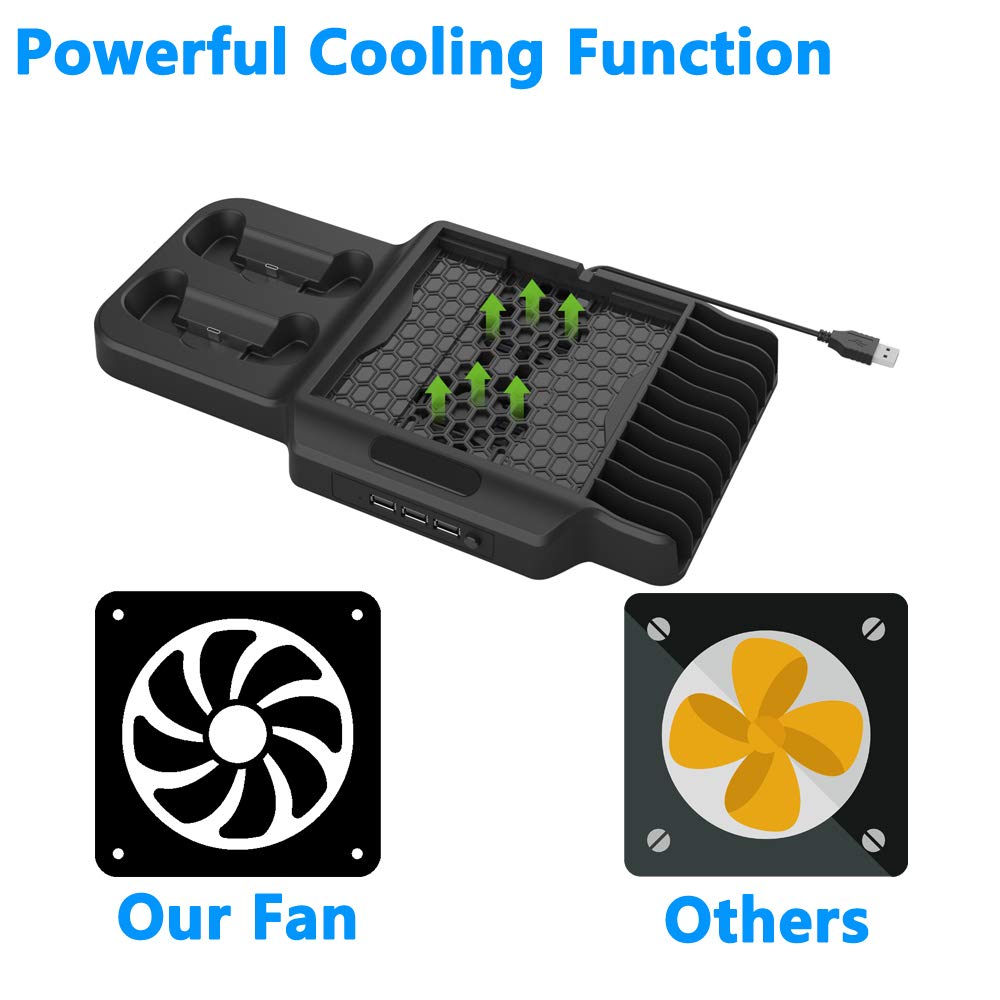 Vertical Stand for Series X with Cooling Fan Charging Station for Xbox Series X Console with 11 Game Storage Organizer 3 USB Port (Black)