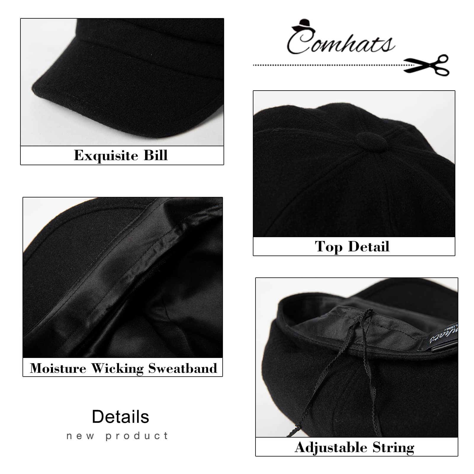 SIGGI Womens Merino Wool Visor Beret Newsboy Cabbie Cap Winter Hats with Lining Spring 67145_black,Medium