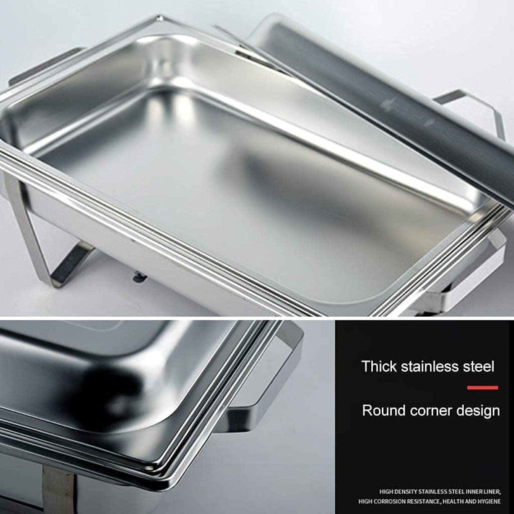 UZOURI Food Warmer, Chafing Dish 9L Stainless Steel Chafing Dish Set Buffet Catering Warmer Set, Rectangle Chafing Dish for Party