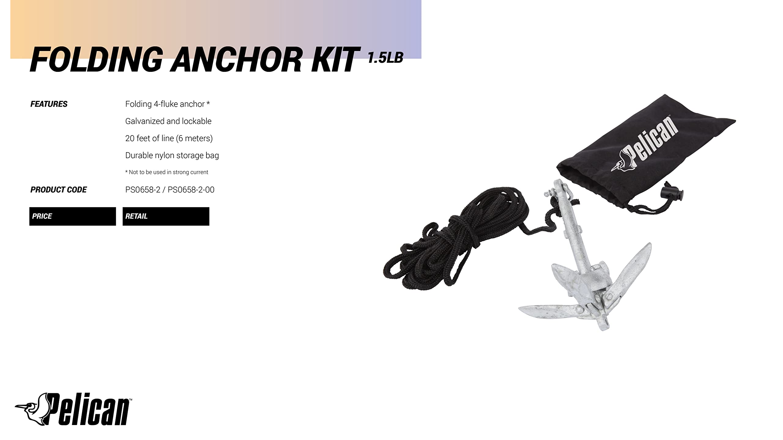 Pelican Compact Anchor Kit - for Kayak, Canoe, SUP - Inflatables or Small Boats - Foldable Storage Bag - Ideal for Fishing Kayak Boating (1.5 lb), Gray/Black