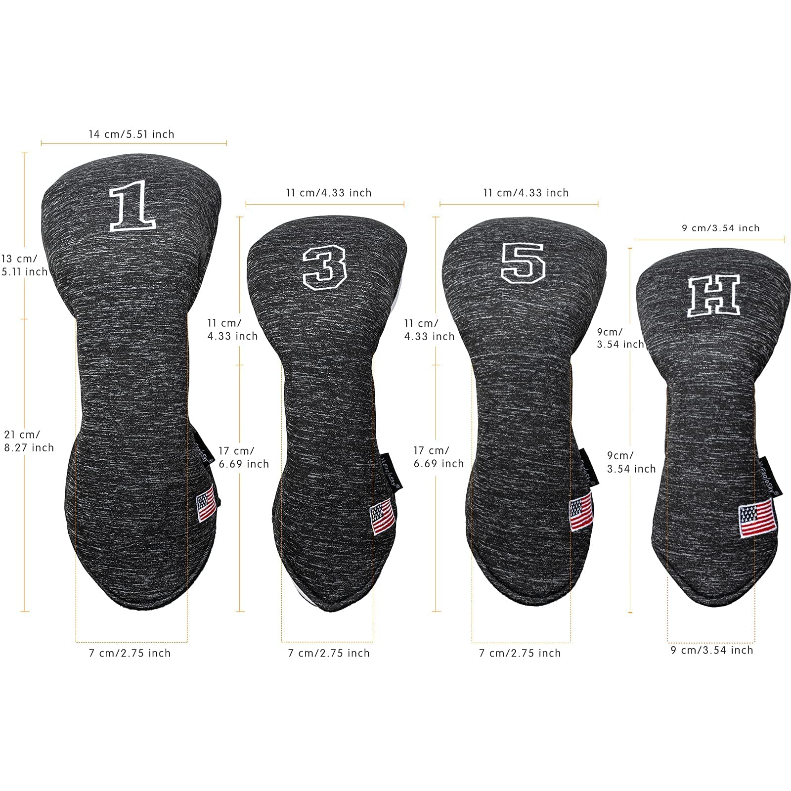 YuEagleSky Golf Club Head Covers (4PCS) Driver Fairway #3#5 Hybrid Space Cotton Black for Men Women