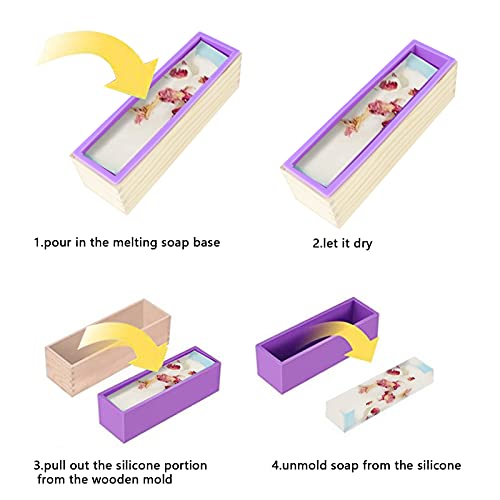 Silicone Soap Molds, DIY Soap Making Kit, Reusable Hand‑Made Soap Cutter, Wooden Soap Molds DIY Crafts Accessory for Making Soap Candle Bread Chocolate (with lid)