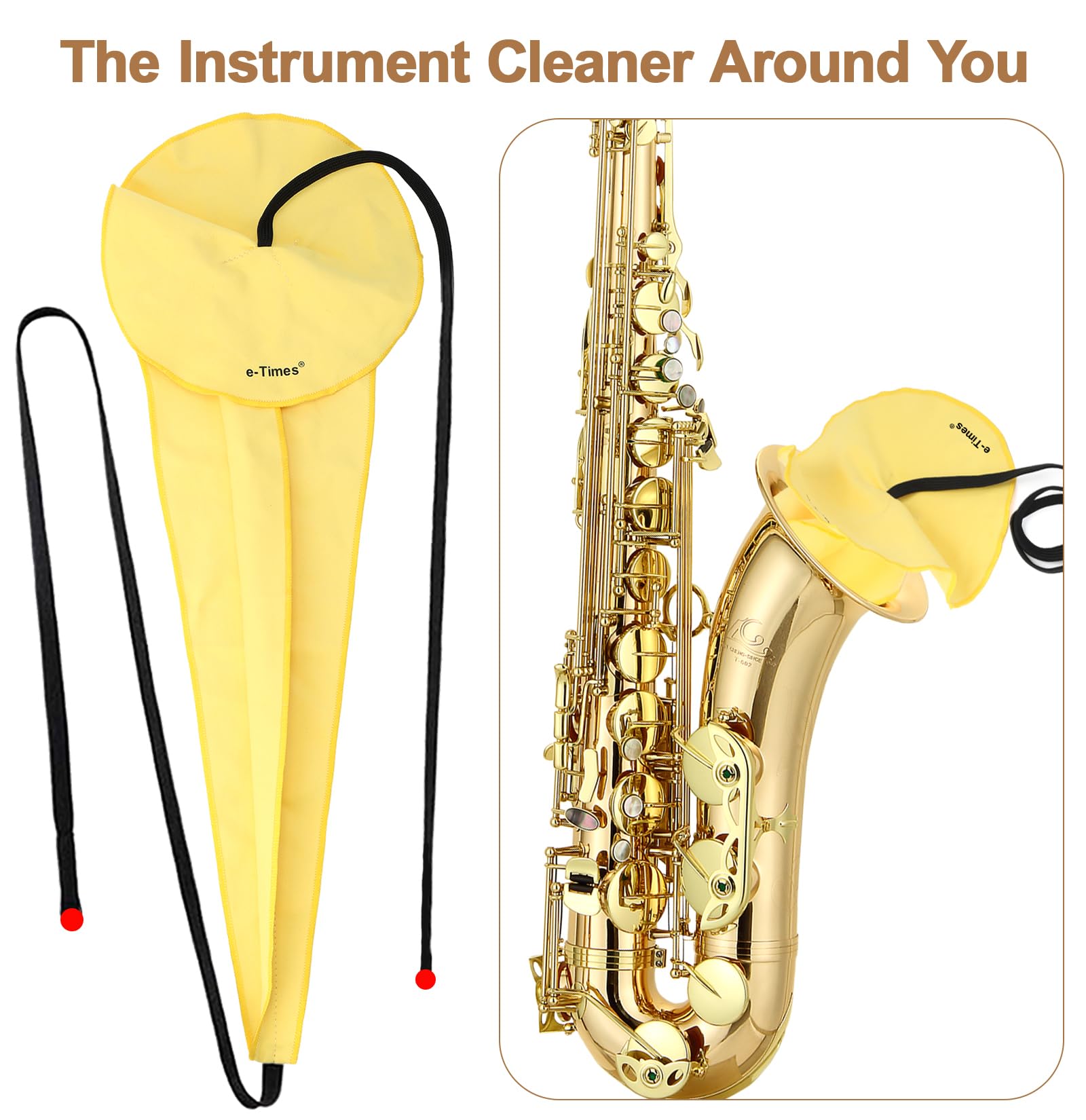Saxophone Cleaning Cloth Kit, for Alto Tenor Soprano Sax and Other Wind & Woodwind Instruments, Including 1 * Cleaning Cloth and 1 * Mouthpiece Brush