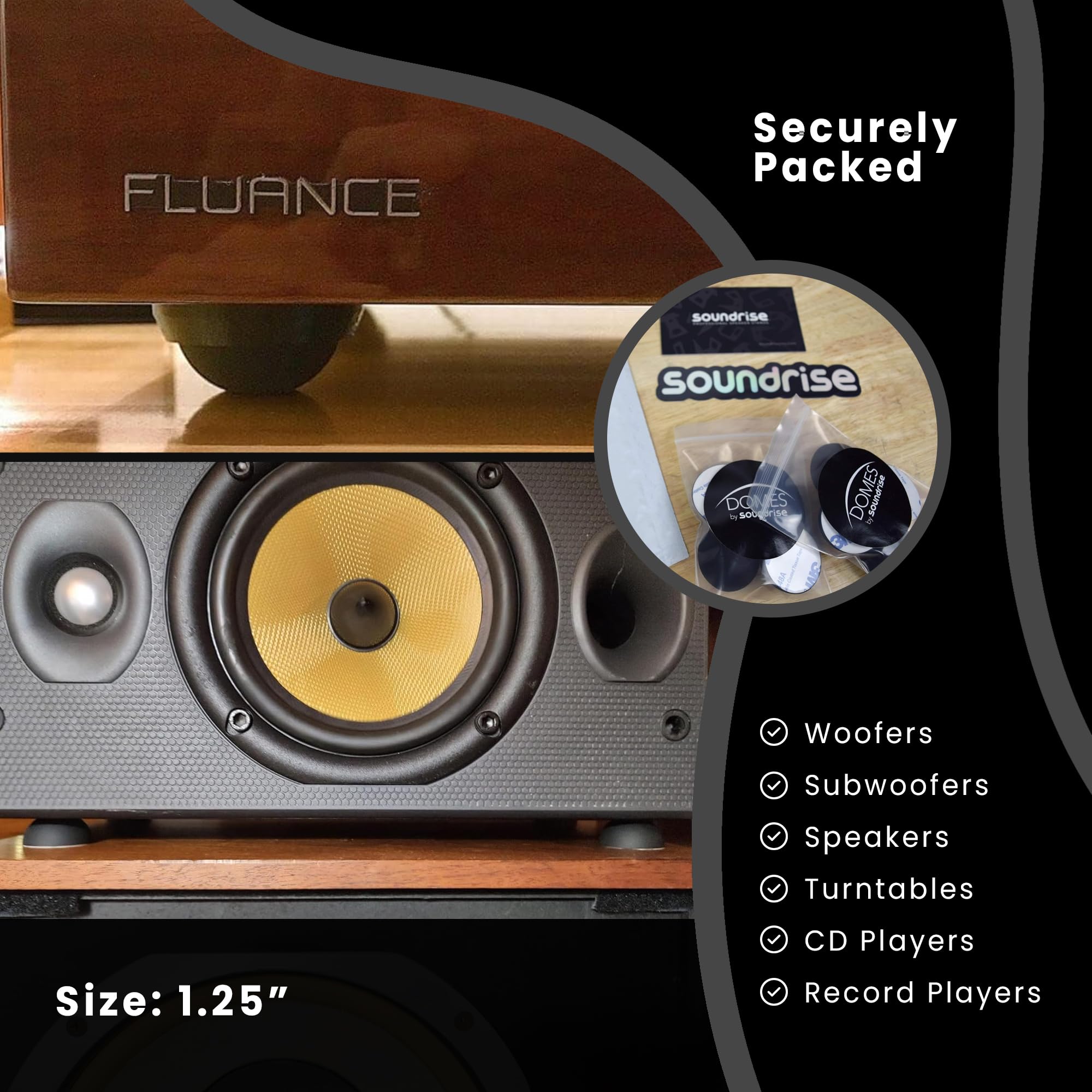 Soundrise Domes Isolation Pads - Sound Dampening & Anti-Vibration Silicone Feet - Audio Isolation Feet for Subwoofers, Speakers & Turntables - Peel & Stick, Durable Class-A Silicone, Non-Slip (4-Pack)
