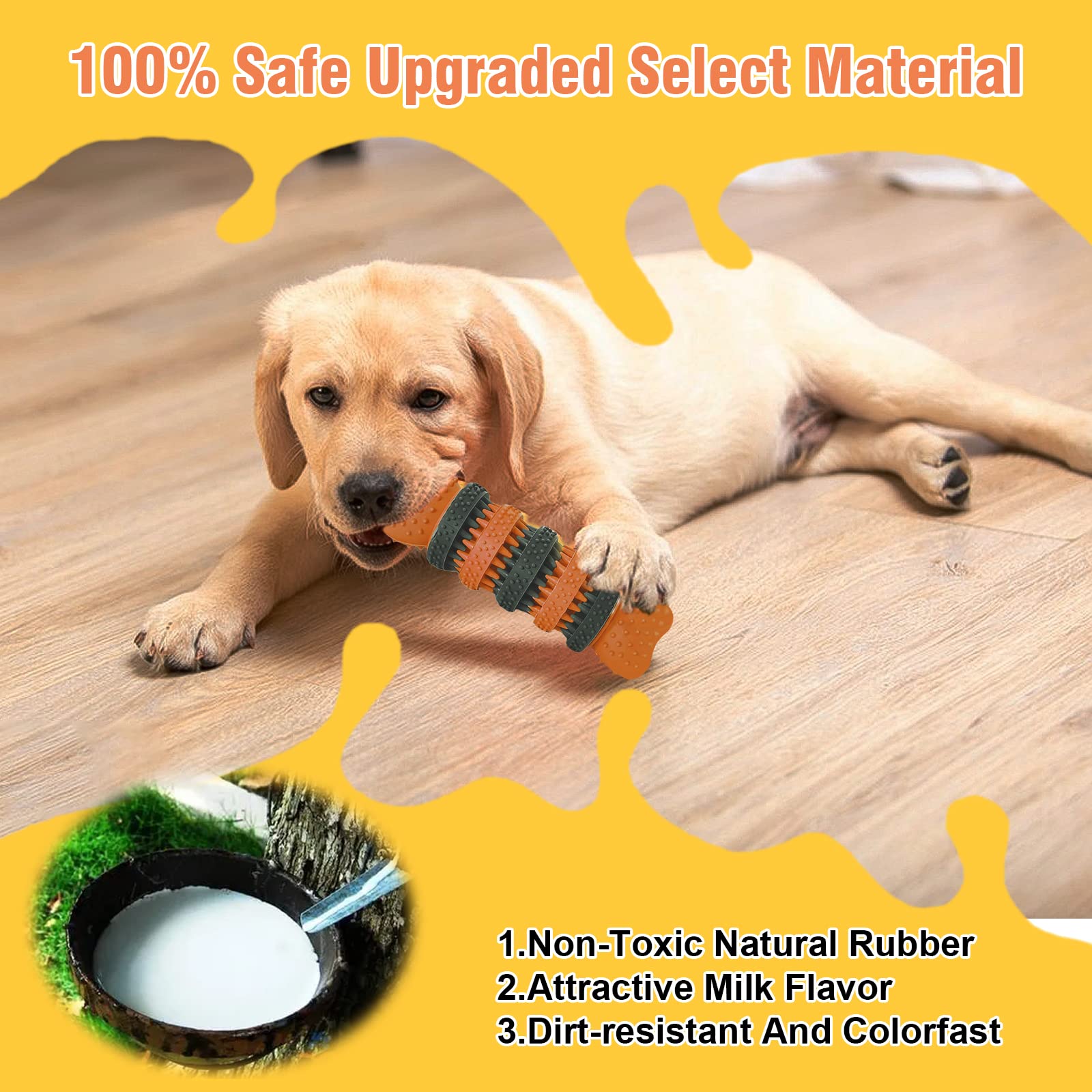 Qufusaty Dog Chew Toys for Aggressive Chewers, Natural Rubber Long-Lasting Tough Bone Dog Toy for Small & Medium Breed,Orange