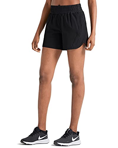 ZUTY 5" Athletic Running Shorts for Women with Zipper Pocket High Waisted Quick Dry Workout Gym Shorts with Liner Black L