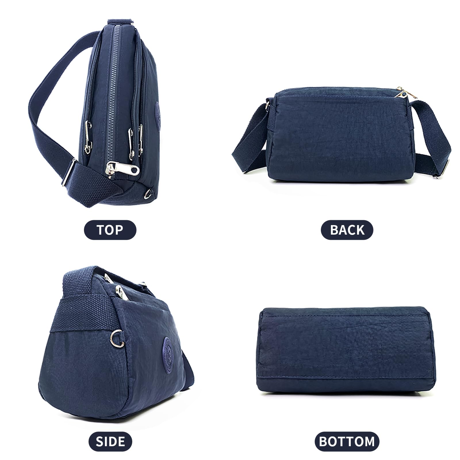 RYFERLAH Zip Nylon Casual Messenger Bag Multi Pocket Waterproof Lightweight Shoulder Crossbody Travel Bag with Adjustable Strap for Women Men (Navy Blue)