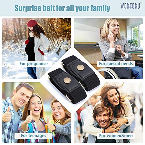 WERFORU Unisex 2 Pack Buckle Free Belt for Ladies Men 2 Loop No Buckle Stretch Belt for Jeans Pants, Black,Fits 2 loop distance : 3"-6β