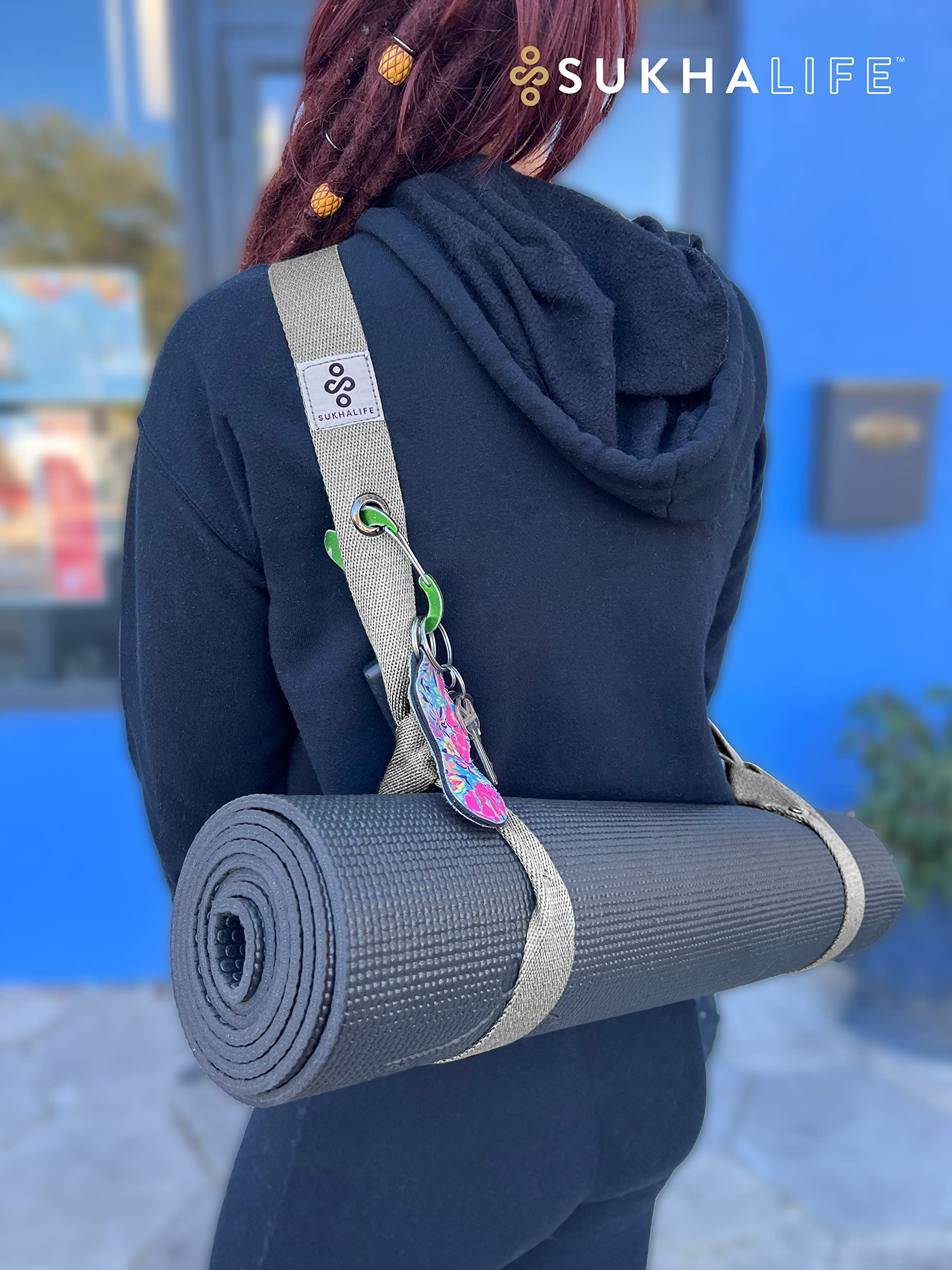 SukhaMat - Yoga Mat Carry Strap, Extra-Durable & Comfortable | Multi-Purpose Strap for Your Yoga Mat (Grey)