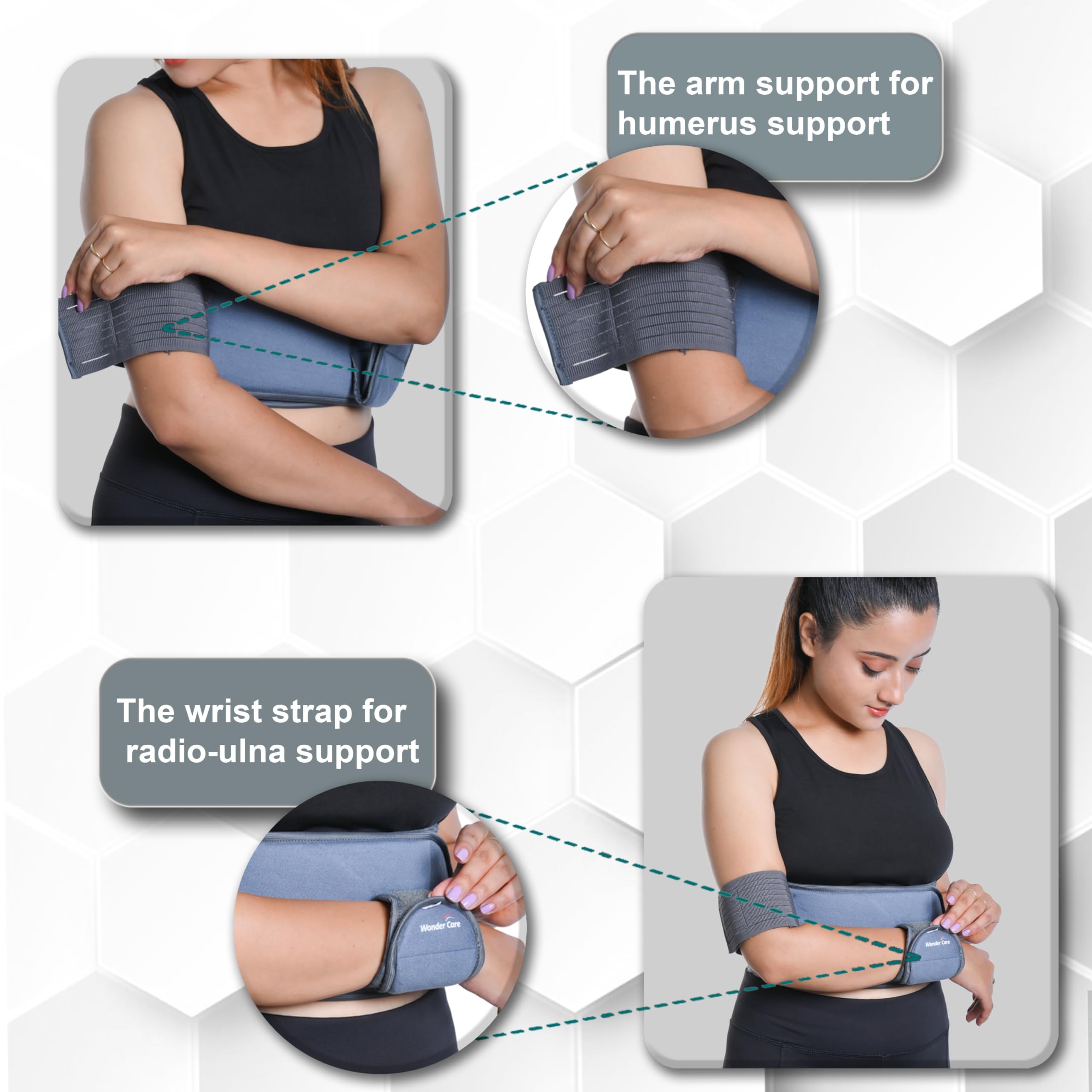 Wonder Care Grey shoulder immobilizer β arm immobilizer | breathable brace elbow | immobilizer shoulder for broken fractured arms (Size-7(58"-62"))