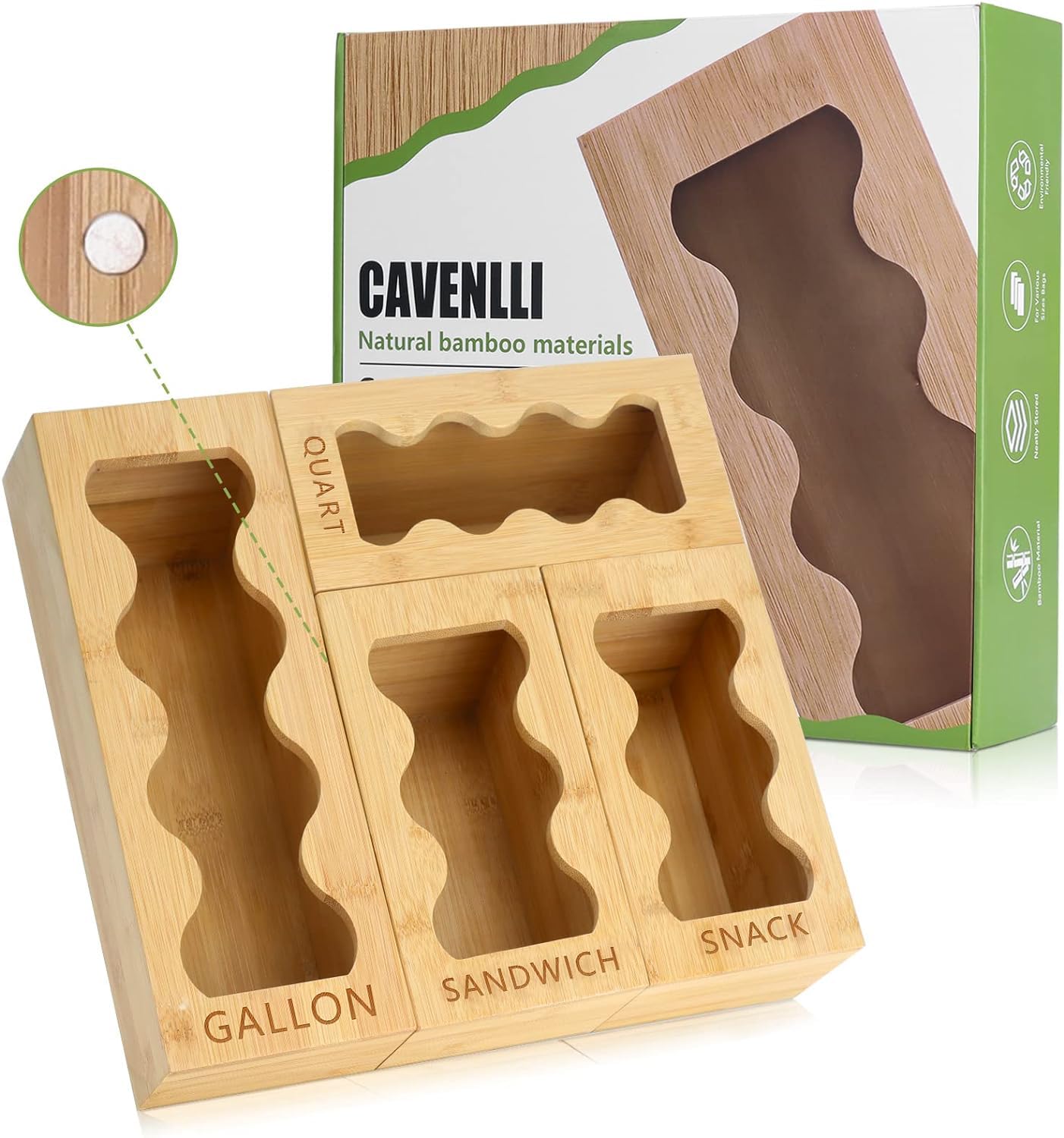 Ziplock Bag Storage Organizer and Dispenser, CAVENLLI 4 Pack Food Storage Bag Holders Compatible with Ziploc, Solimo, Glad, Hefty for Gallon, Quart, Snack, Sandwich, Candy, Variety Size Bags